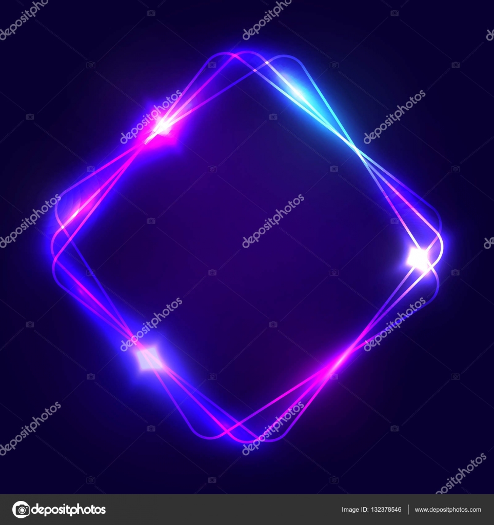 Neon sign. Square glowing light banner with blank space. Electric ...