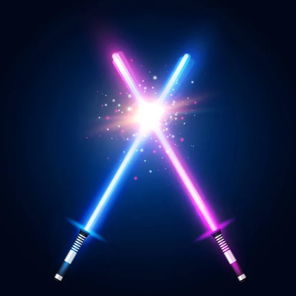Red and blue crossed light neon swords with trembling blade fight ...