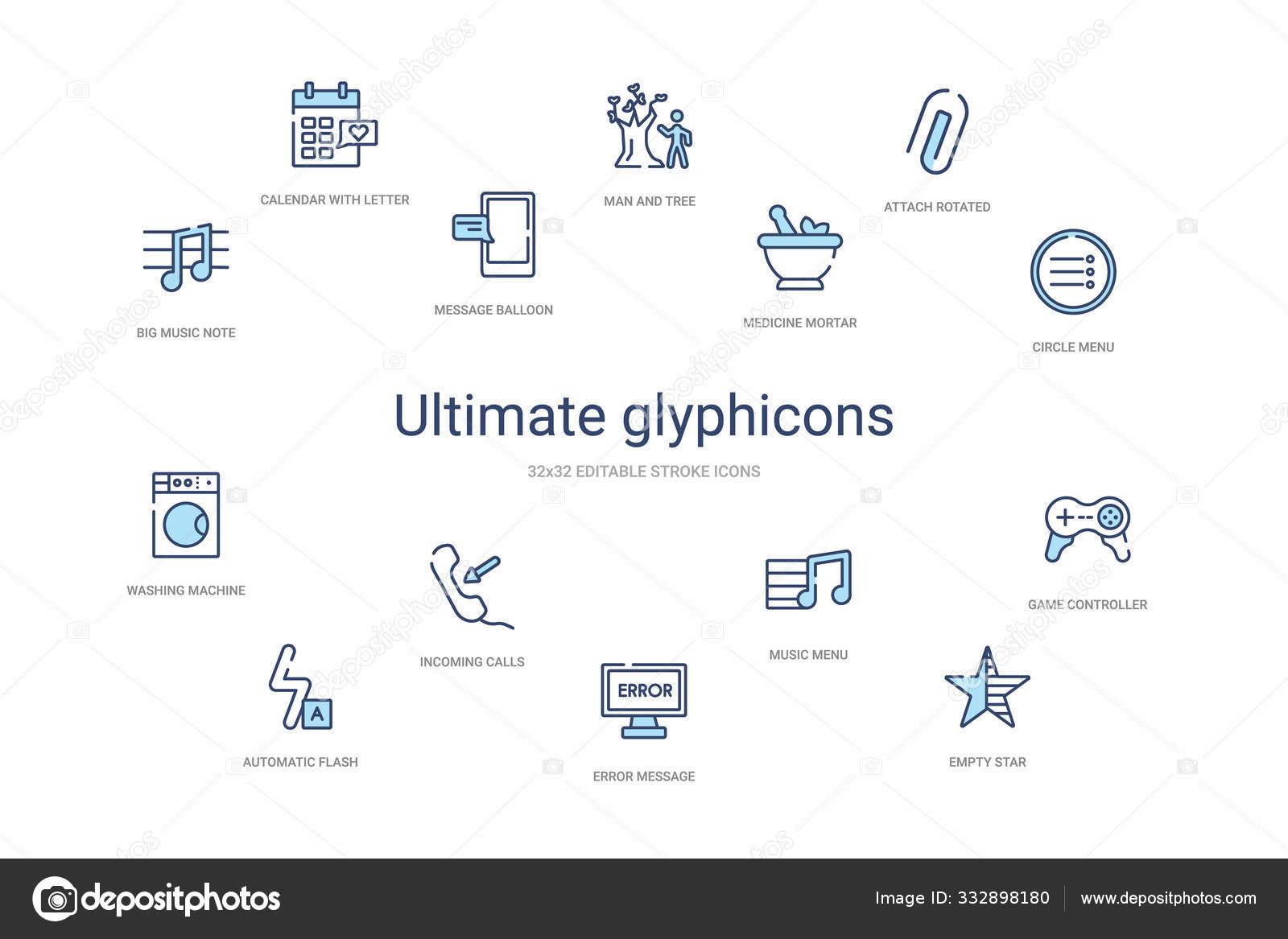 Ultimate glyphicons concept 14 colorful outline icons. 2 color b Stock ...