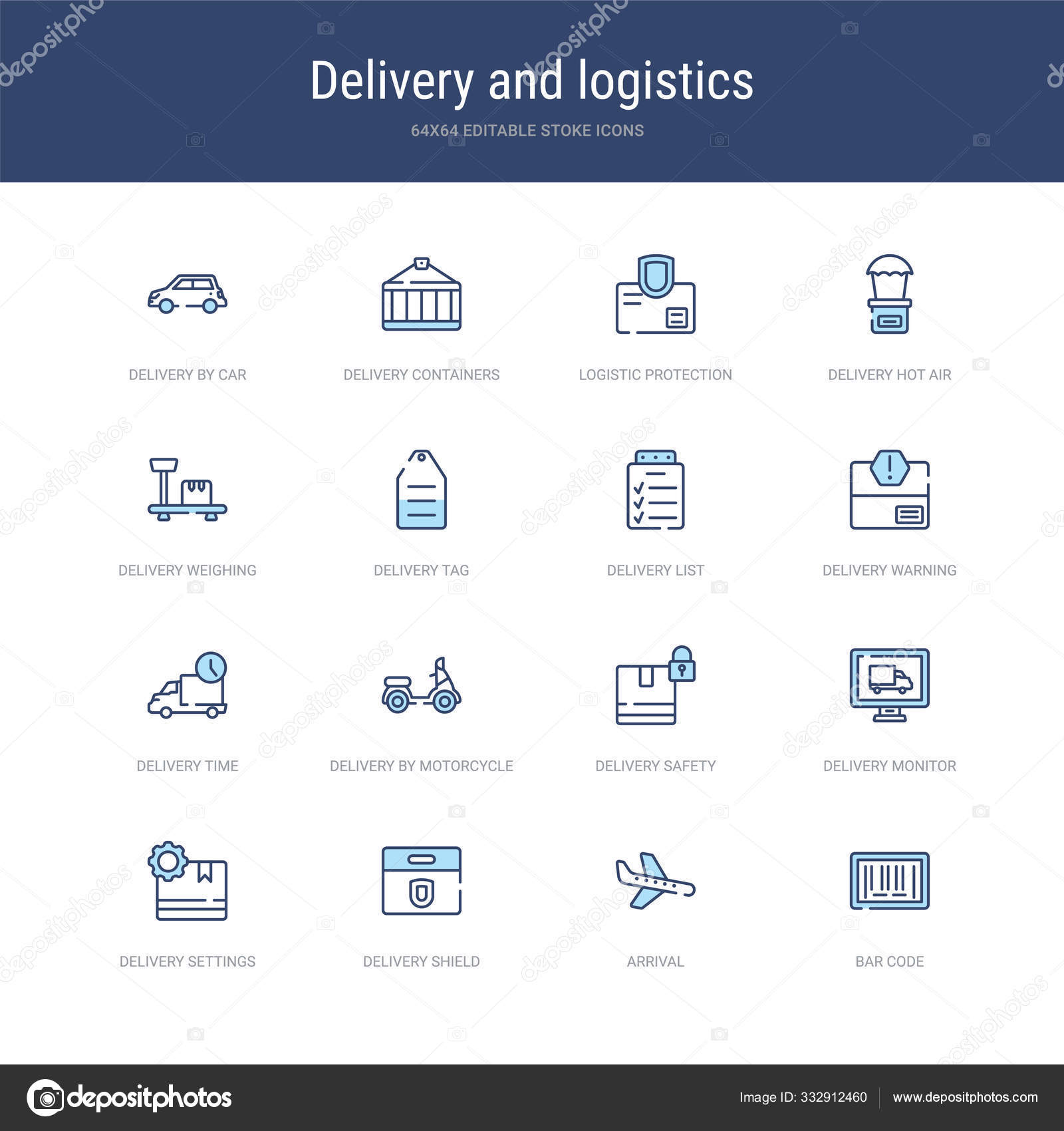 Set of 16 vector stroke icons such as bar code, arrival, deliver Stock ...