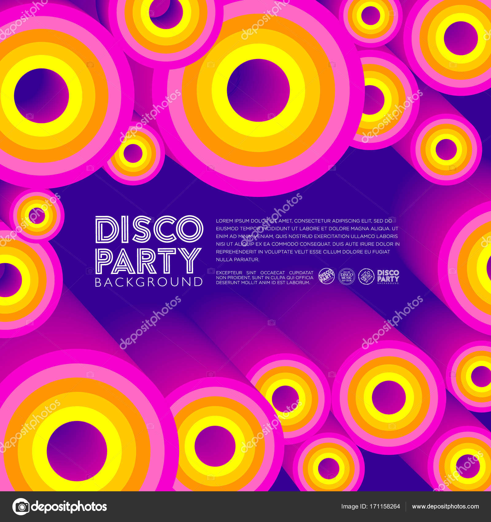 Disco party poster. Colorful circles. Background for party. Stock ...