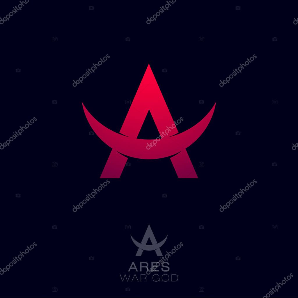 Logo de Ares. El dios de la guerra griega de los emblemas. Letra roja A ...