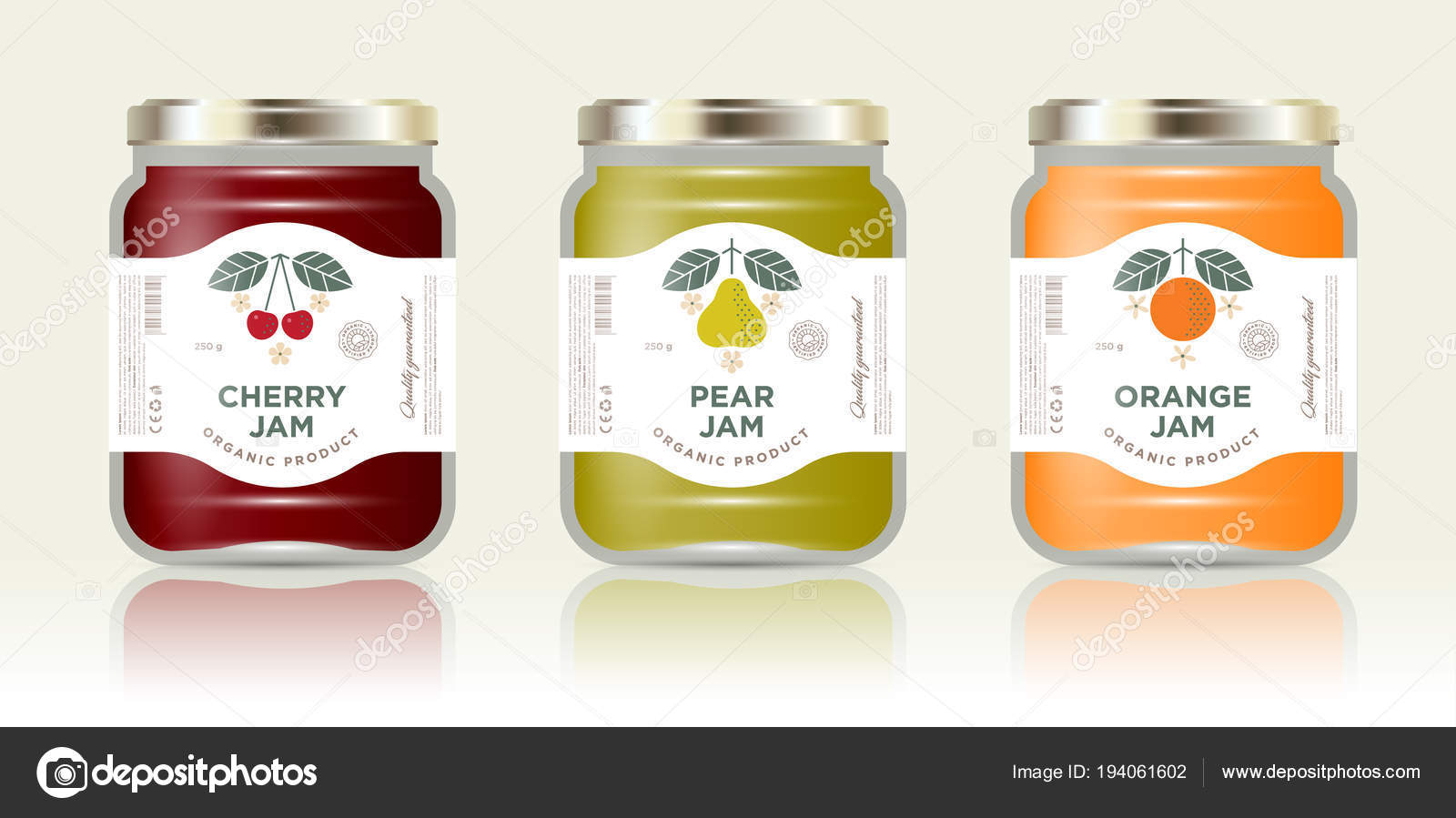 Três Rótulos Compota Frutas Cereja Pêra Rótulos Compota Laranja Pacotes ...