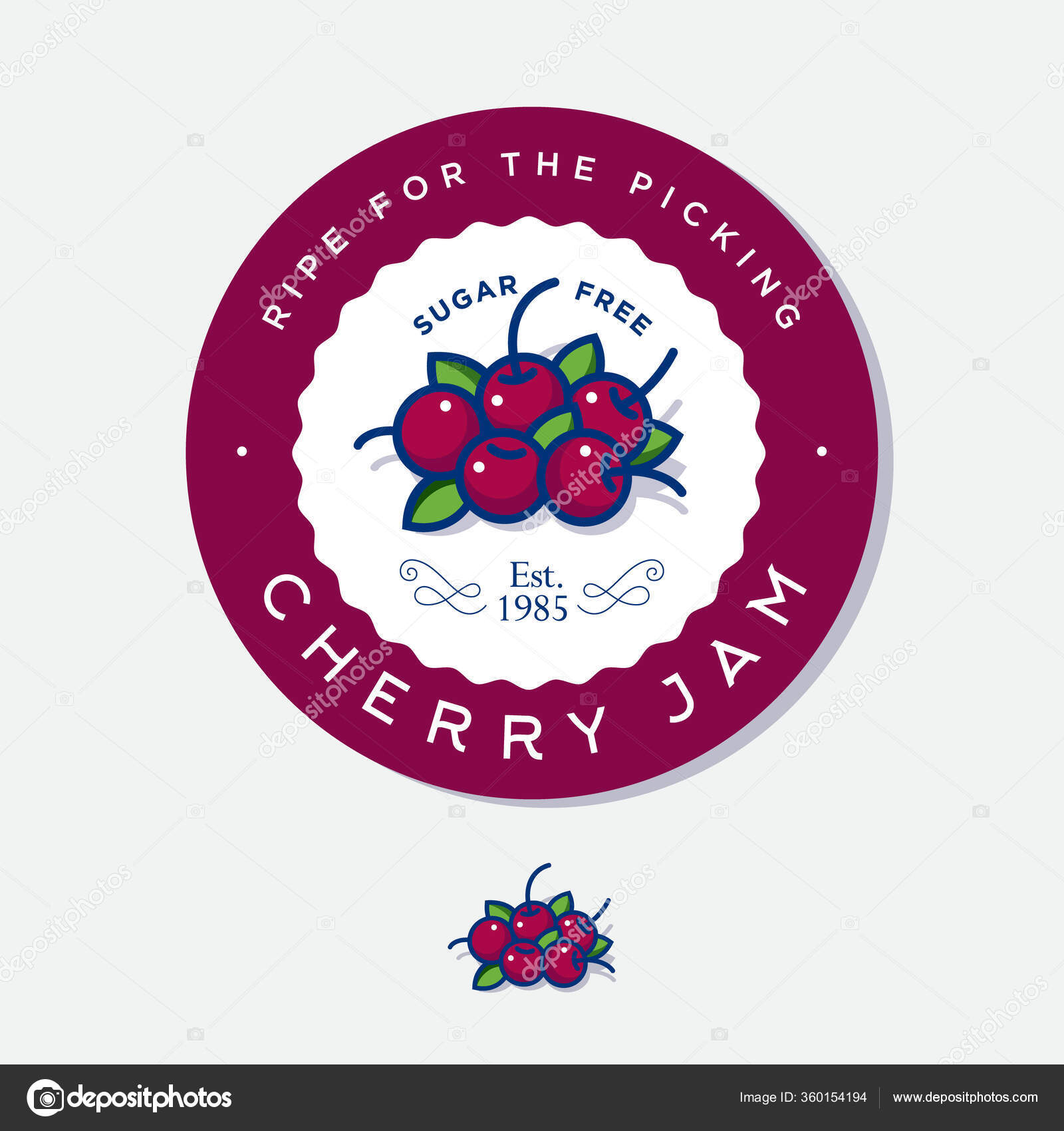 Label Cherry Jam Sticker Jar Berries Leaves Letters Circle Original ...