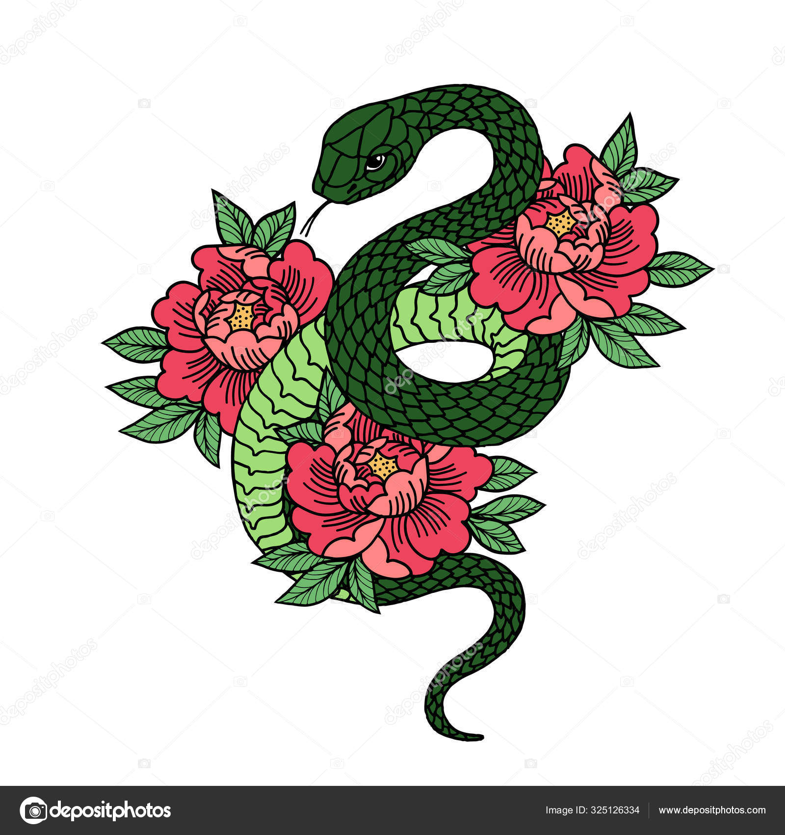Tattoo with rose and snake with sacred geometry frame. Stock Vector by ...