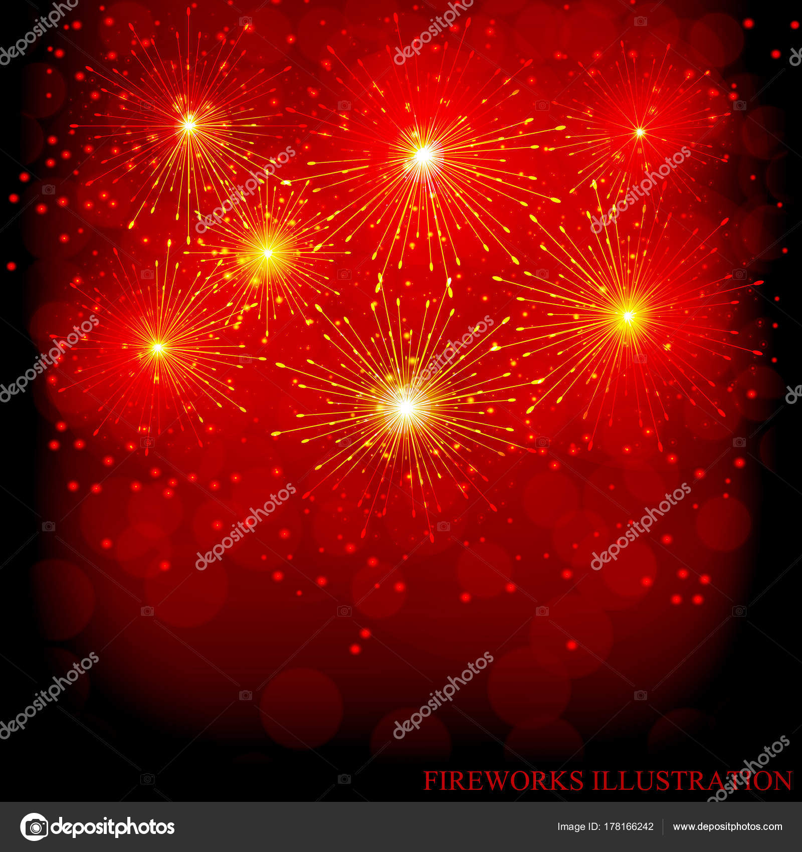 Brightly Colorful Fireworks. Red illustration of Fireworks. Holiday ...