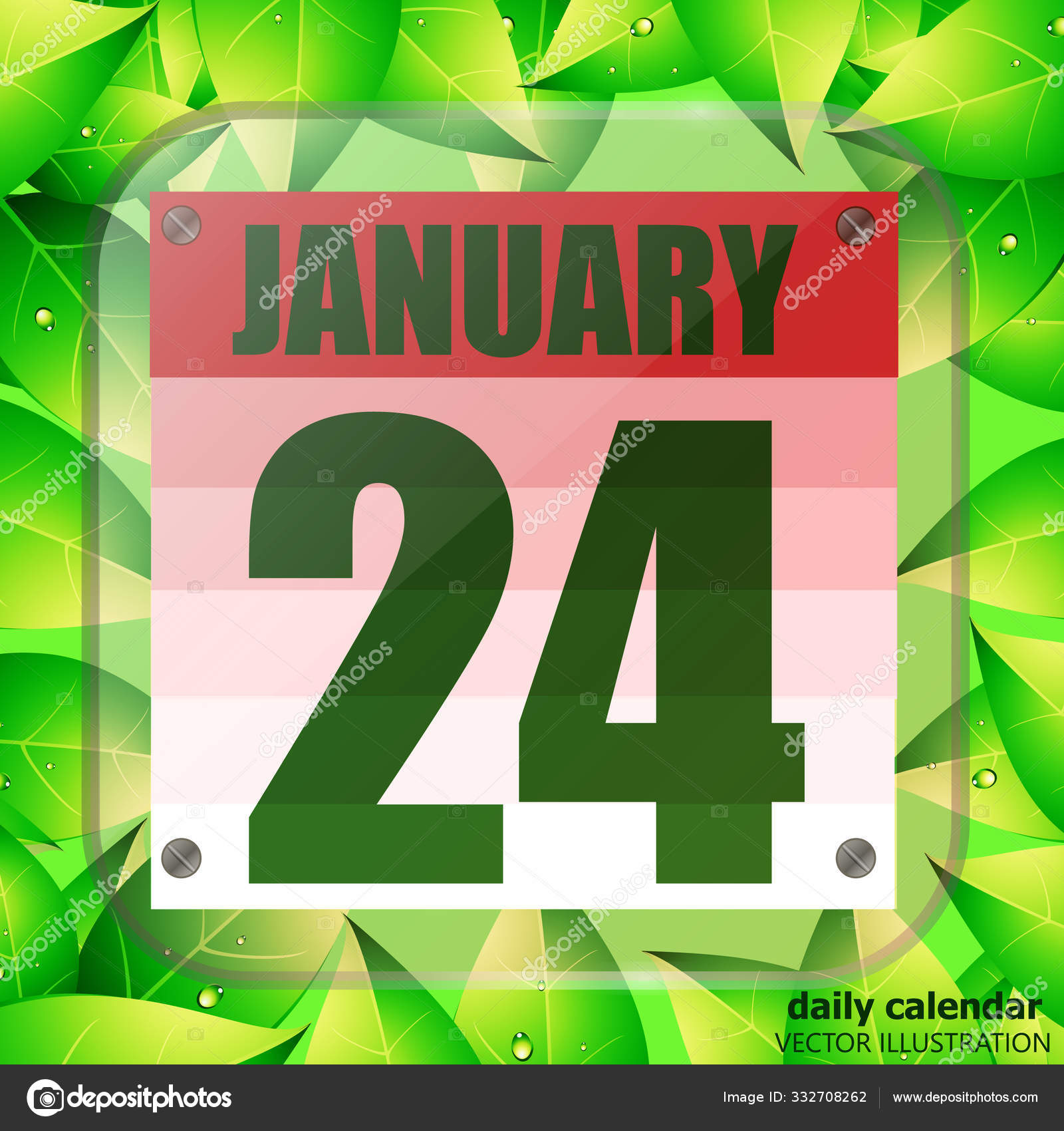 January 24 icon. For planning important day with green leaves. Twenty ...