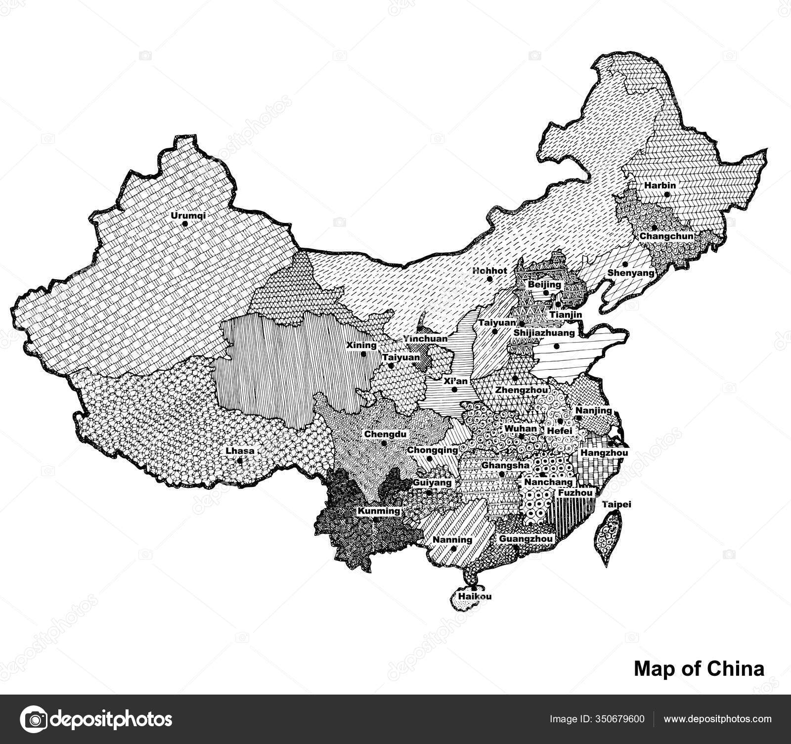 Bright Map of China. map of China graphic illustration on white ...