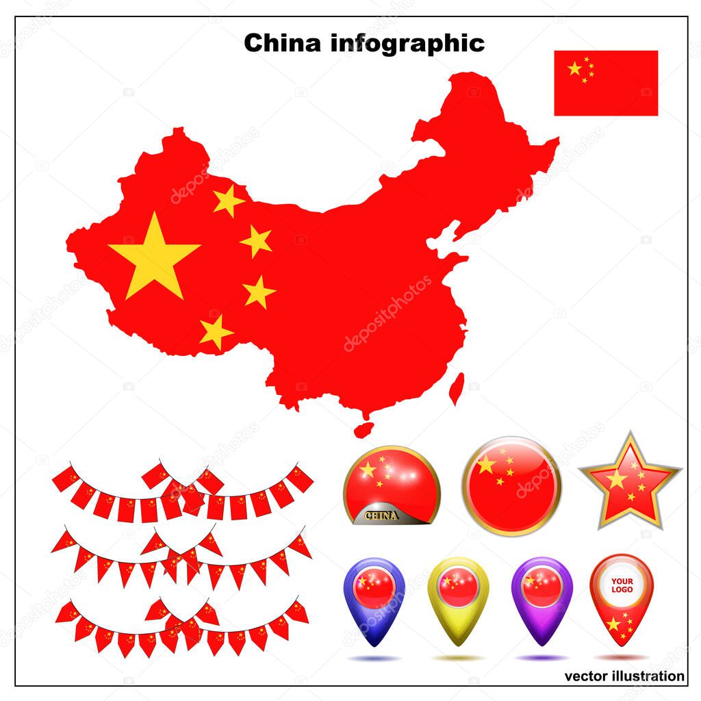 Mapa brillante de China con infografía. Mapa de China ilustración ...