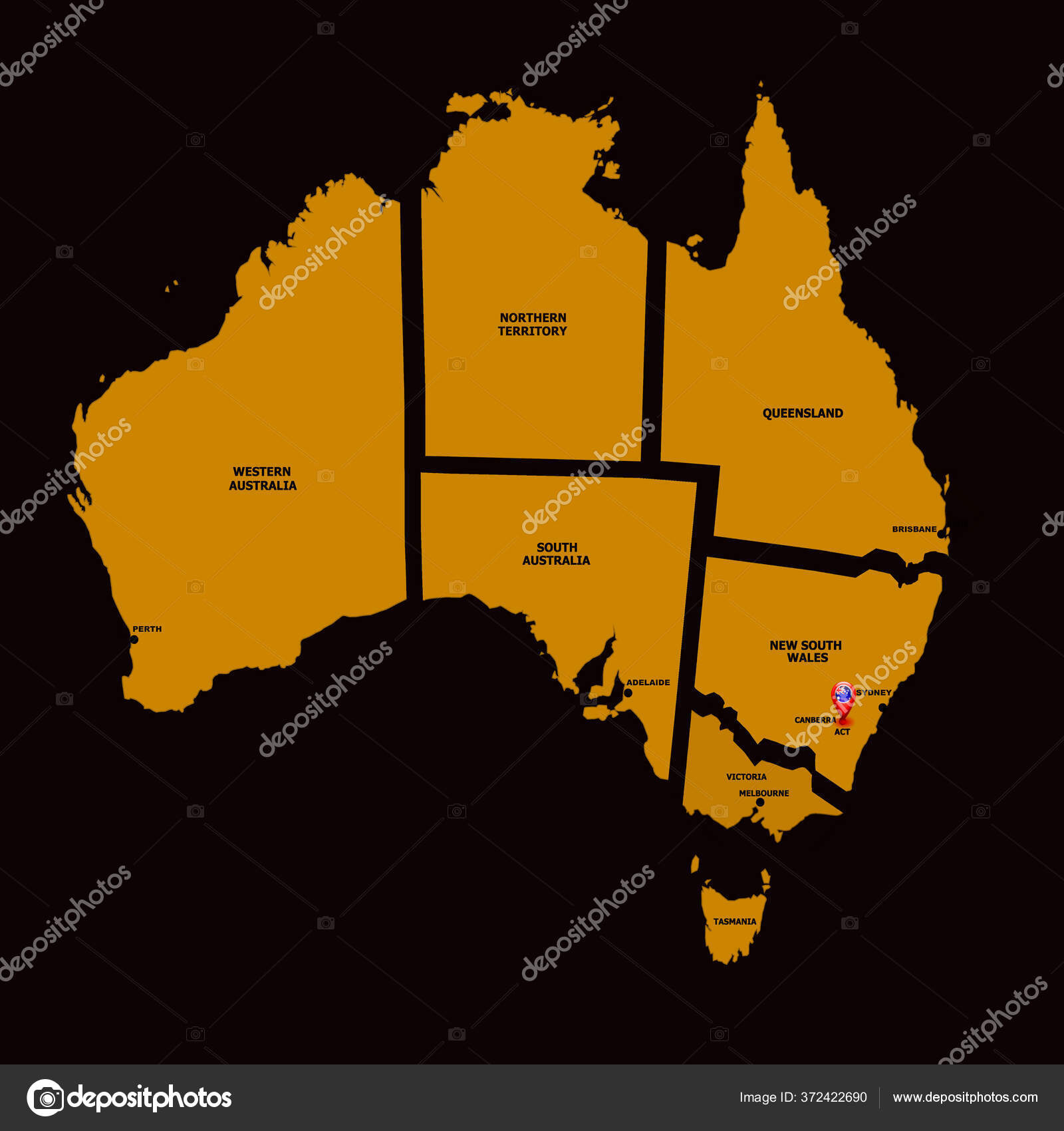 Mapa de Australia. Infografía australiana. Mapa brillante regiones de ...