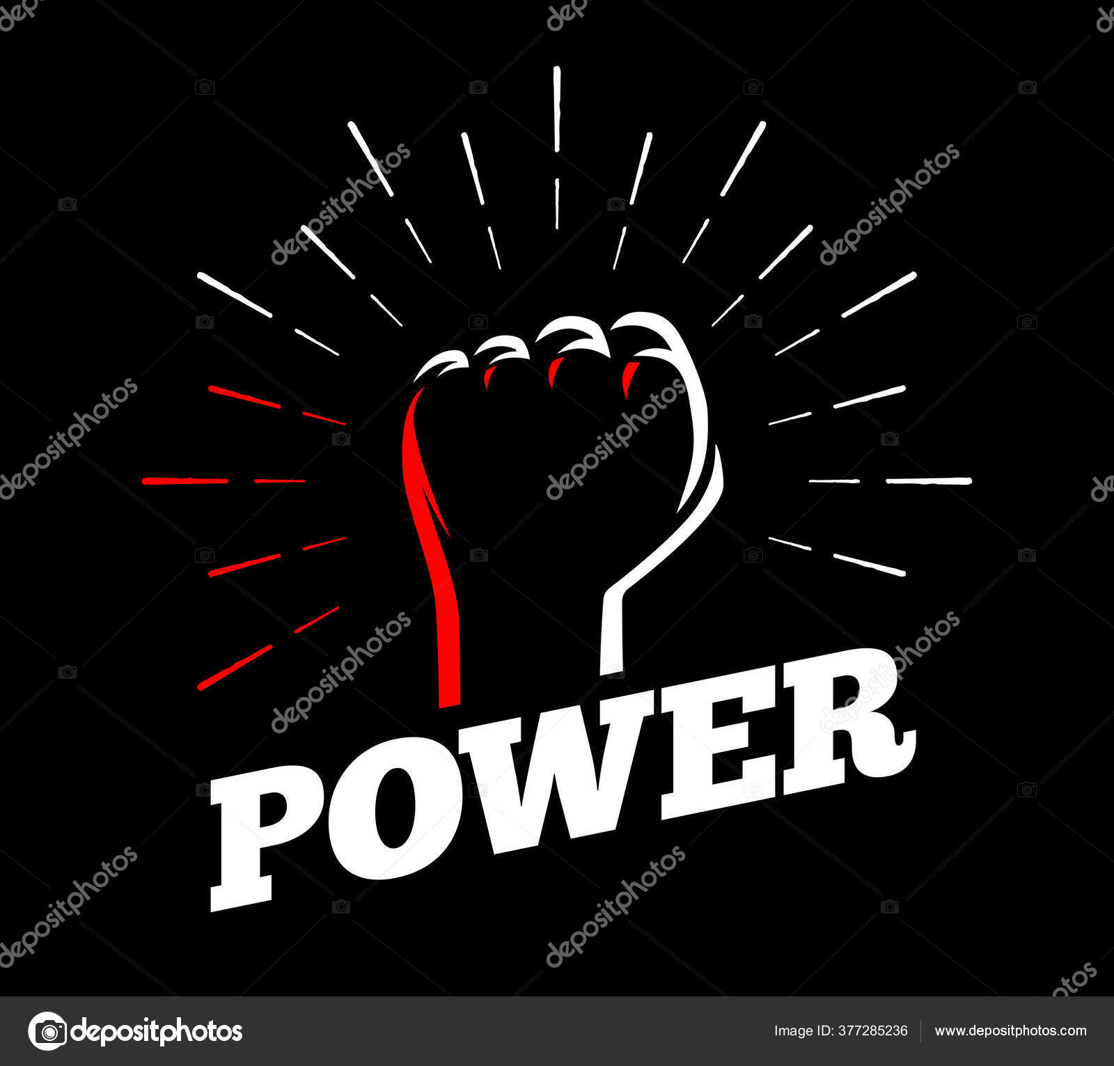 Power Back Fist Vector Isolated Sign Black Background Vintage Sun Stock ...