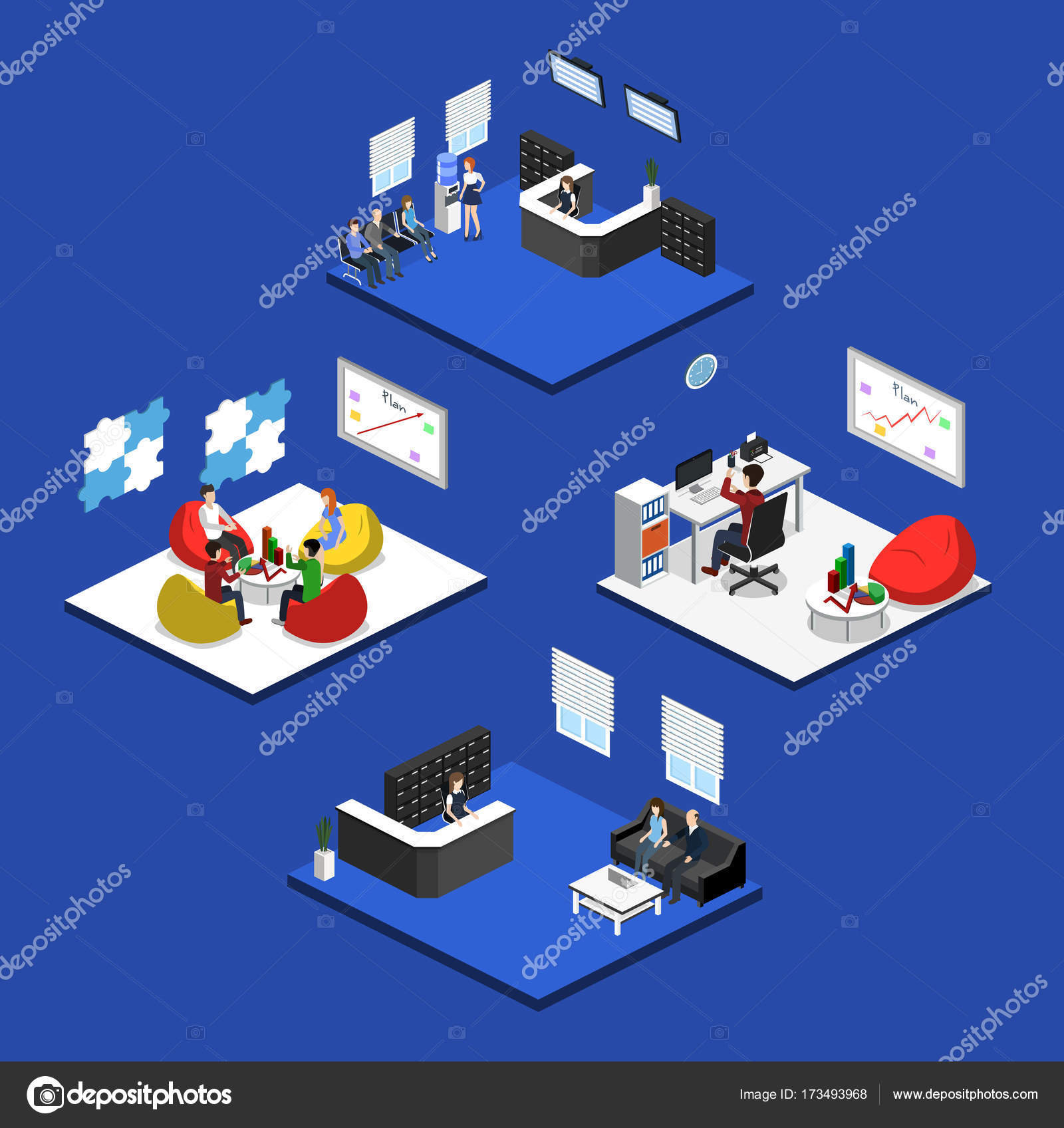 Office department with workplaces ⬇ Vector Image by © Cathal_Shtadler ...