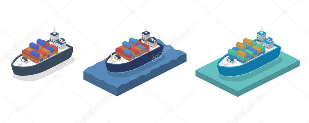 Ilustraci n isom trica de vectores 3D Un buque de carga entrega contenedores pesados de mercanc ...