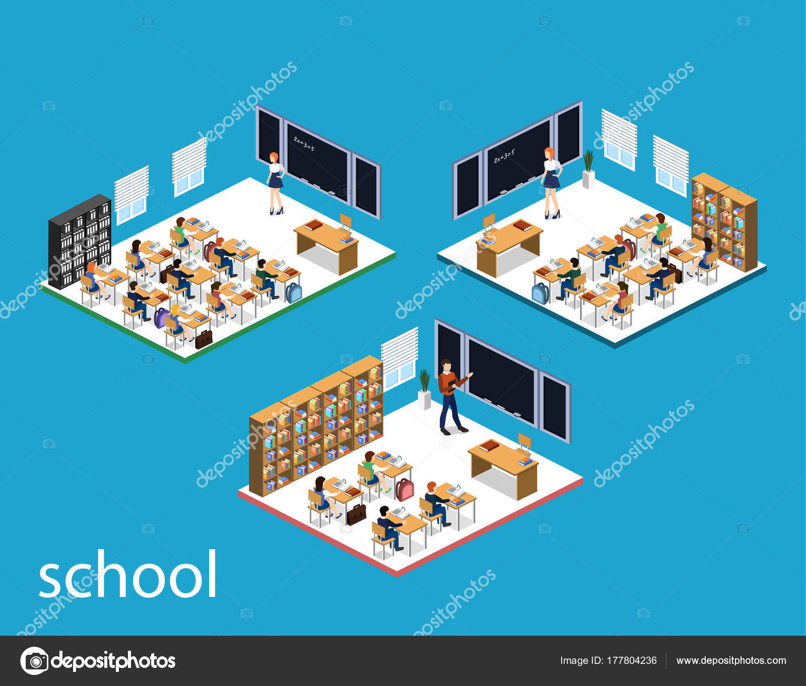 Isometric Vector Illustration Interior Class School Students Stock ...