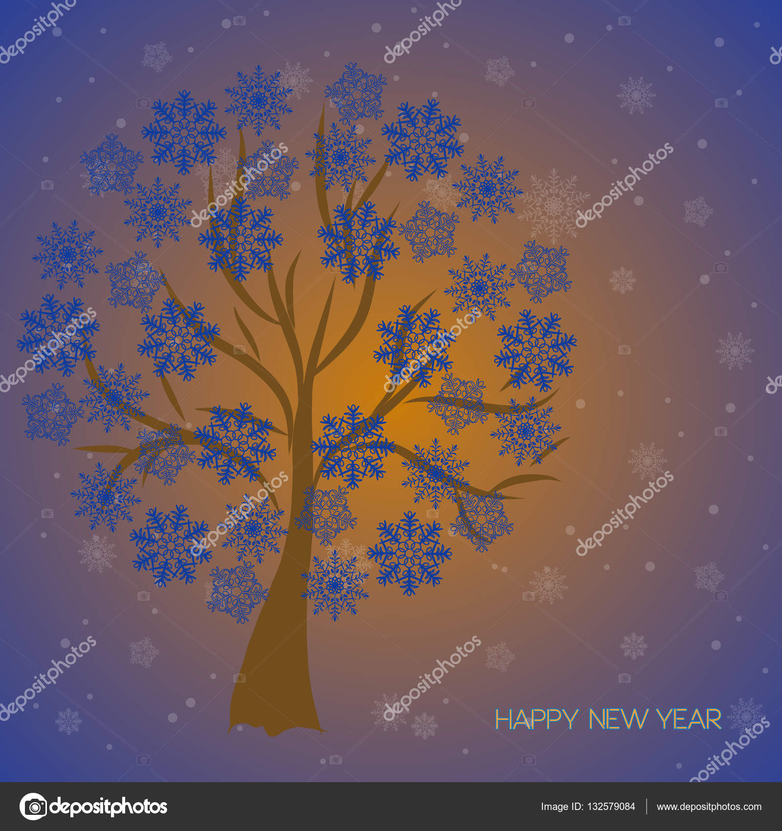 Happy New Year. Trees with snowflakes. Snowflakes greeting card ...
