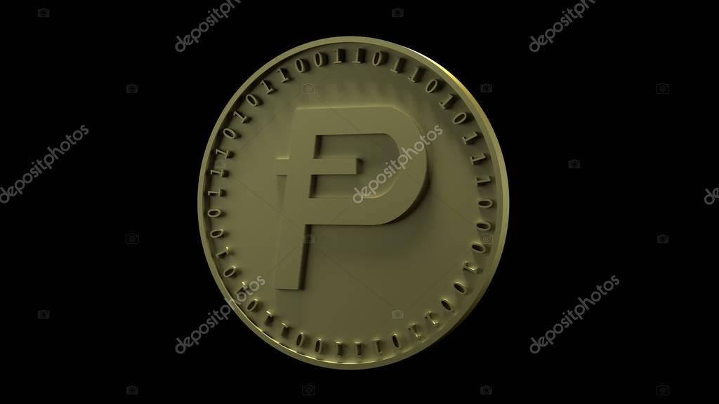 Moneda de oro con el símbolo de moneda criptomoneda digital Potcoin y ...