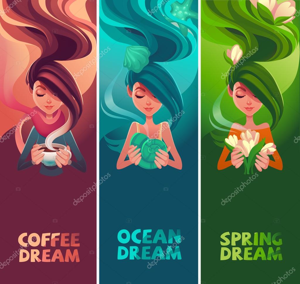 Girls dreams color cards — Stock Vector © cyanart #128453130