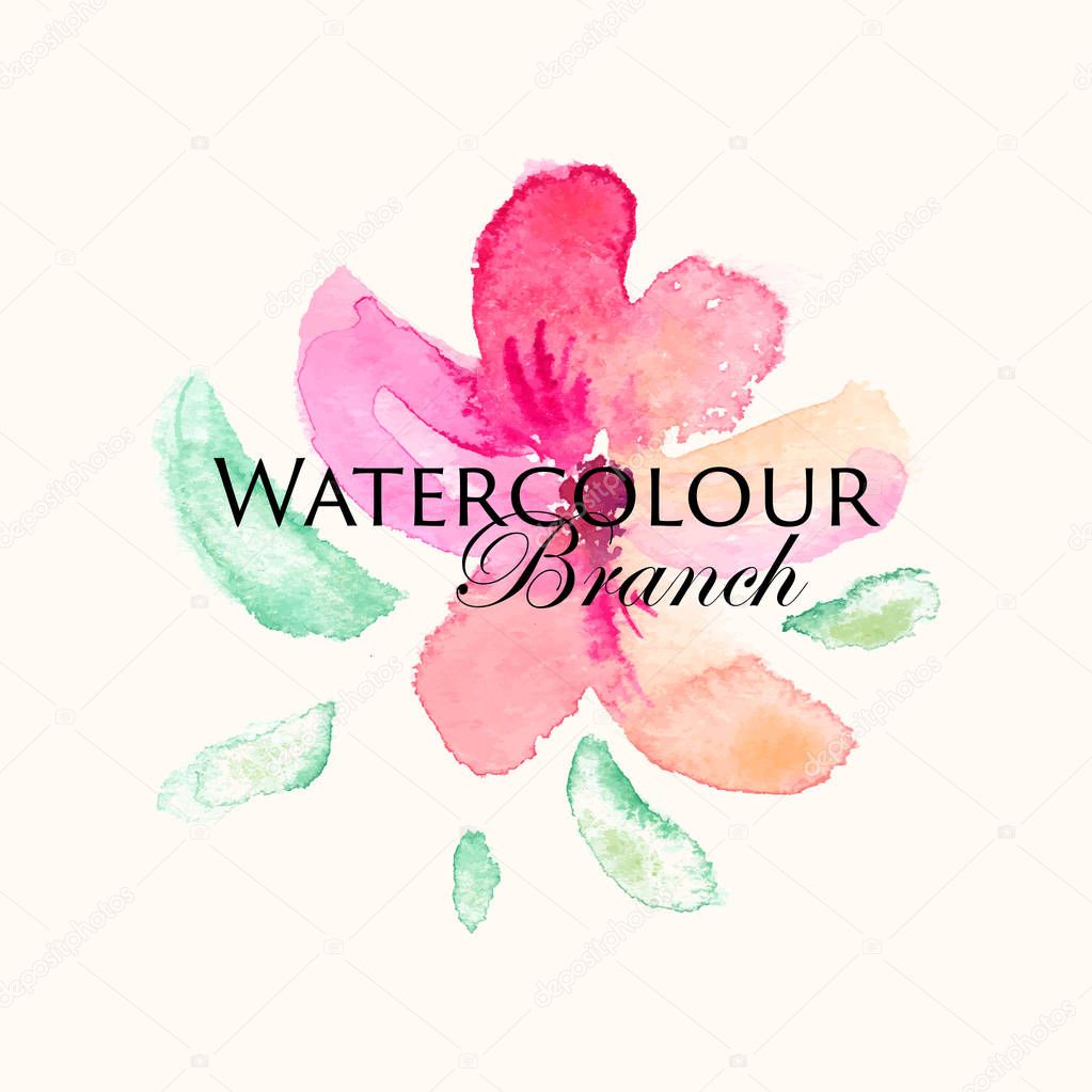 Imagen del logo de la acuarela vectorial con flor, rama y hoja. 2022