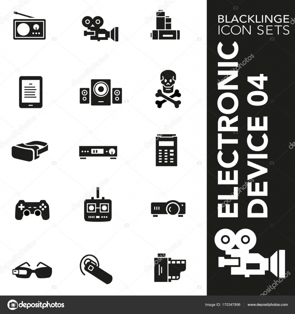 Premium black and white icon set of electronic device, technology and ...