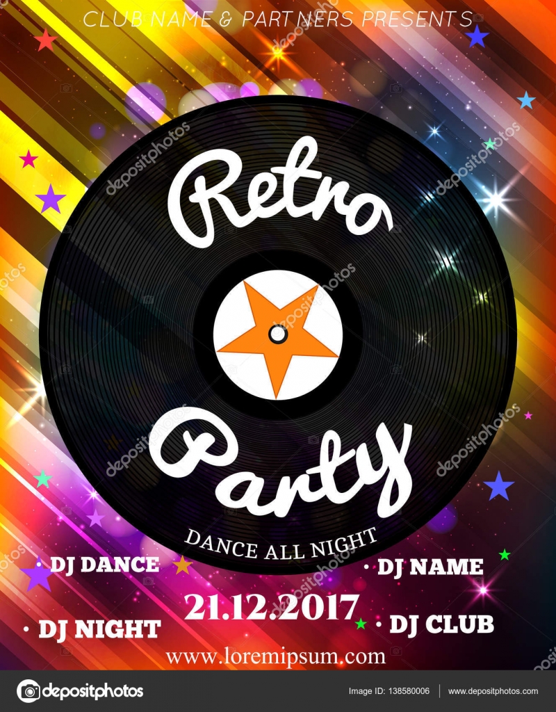 Retro Party Poster Hintergrundvorlage. Festival Vector Attrappe. DJ ...