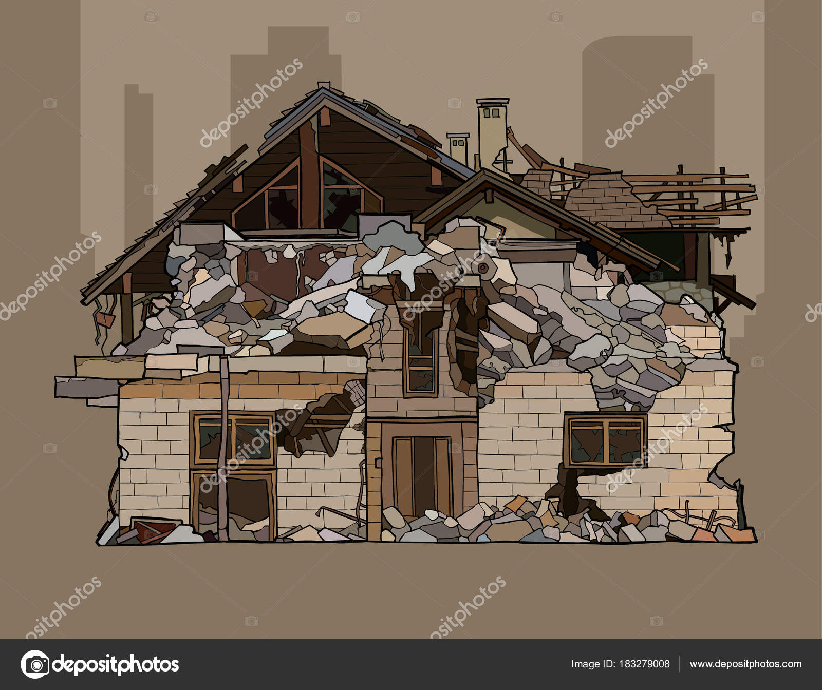 Painted ruined a two storey brick house Stock Vector Image by ...