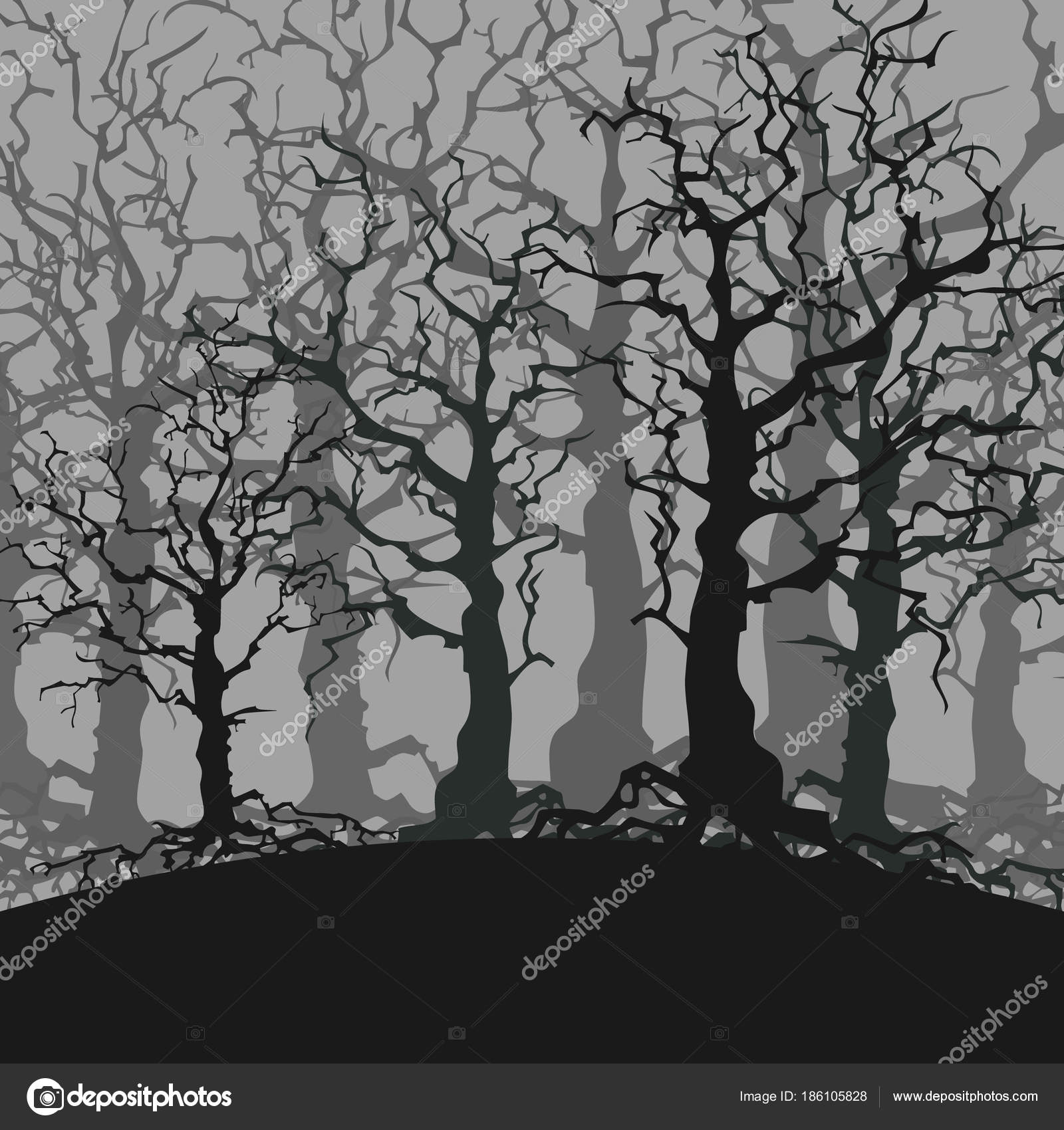 Cartoon gloomy forest background of trees without leaves Stock Vector ... Cartoon gloomy forest background of trees without leaves Stock Vector ...