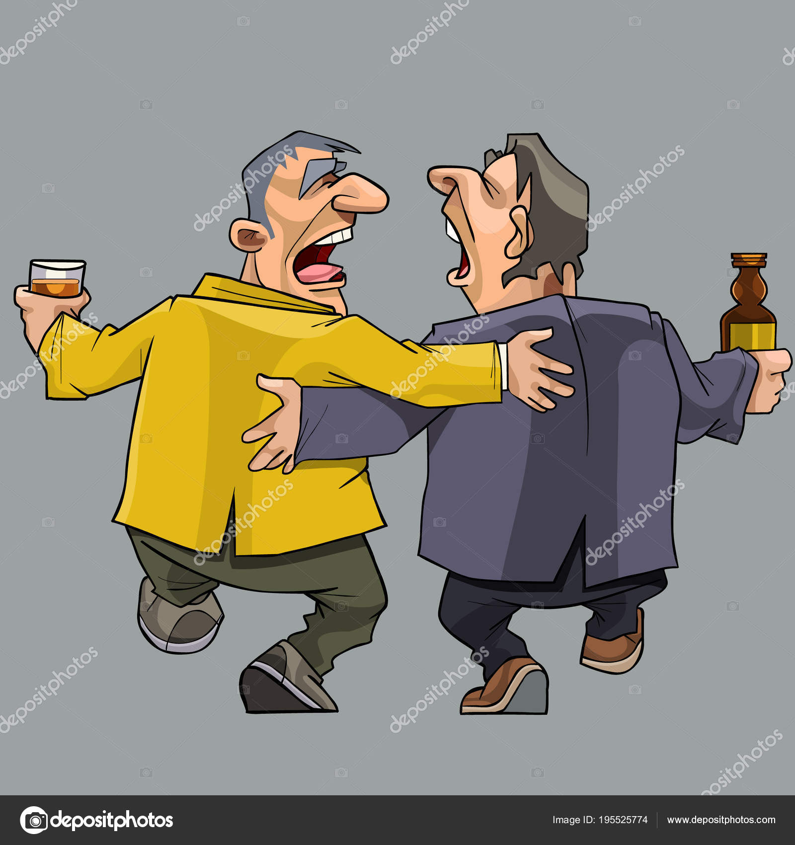 Dibujos animados dos hombres borrachos amigos caminando y cantando ...