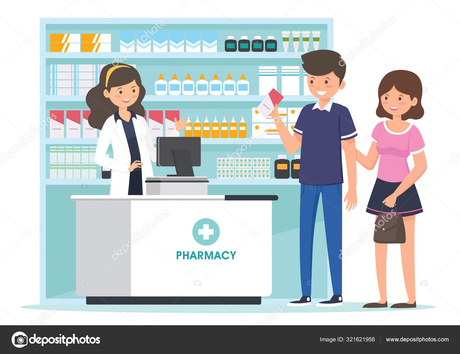 Pharmacy with pharmacist in counter Stock Vector Image by ©puaypuayzaa ...