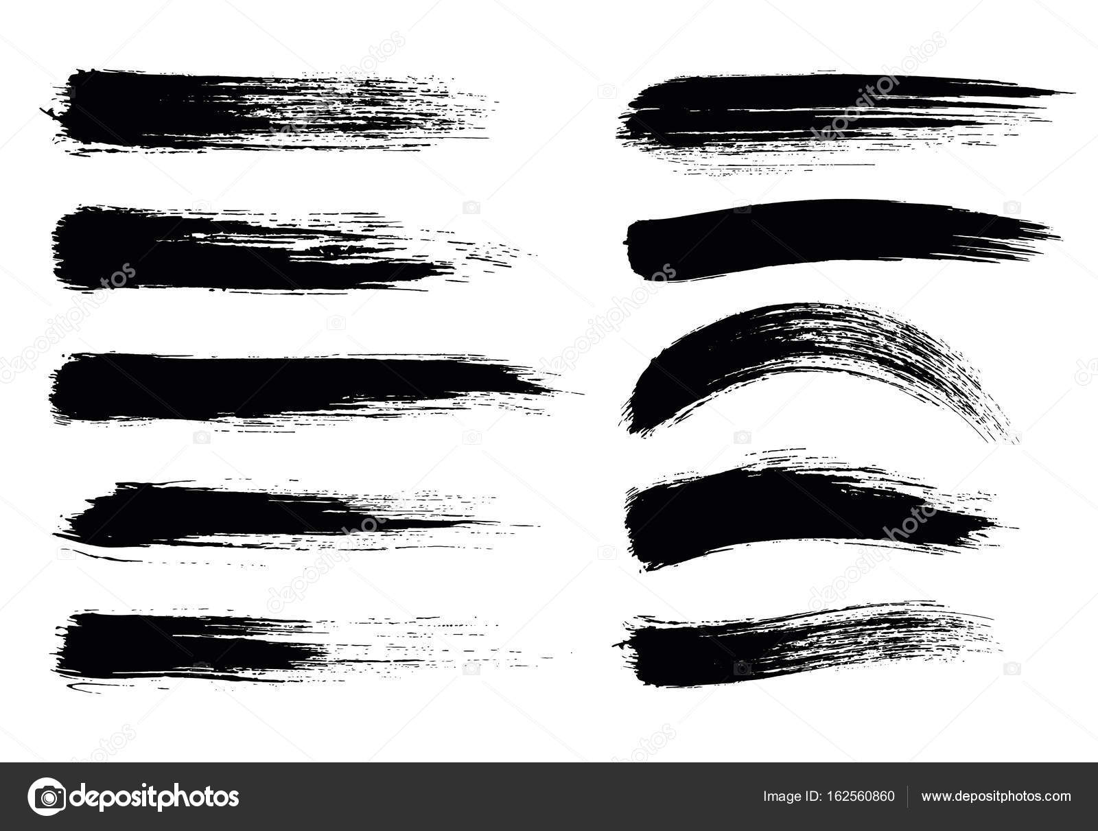 Conjunto de pintura negra, pinceladas de tinta, pinceles, líneas ...