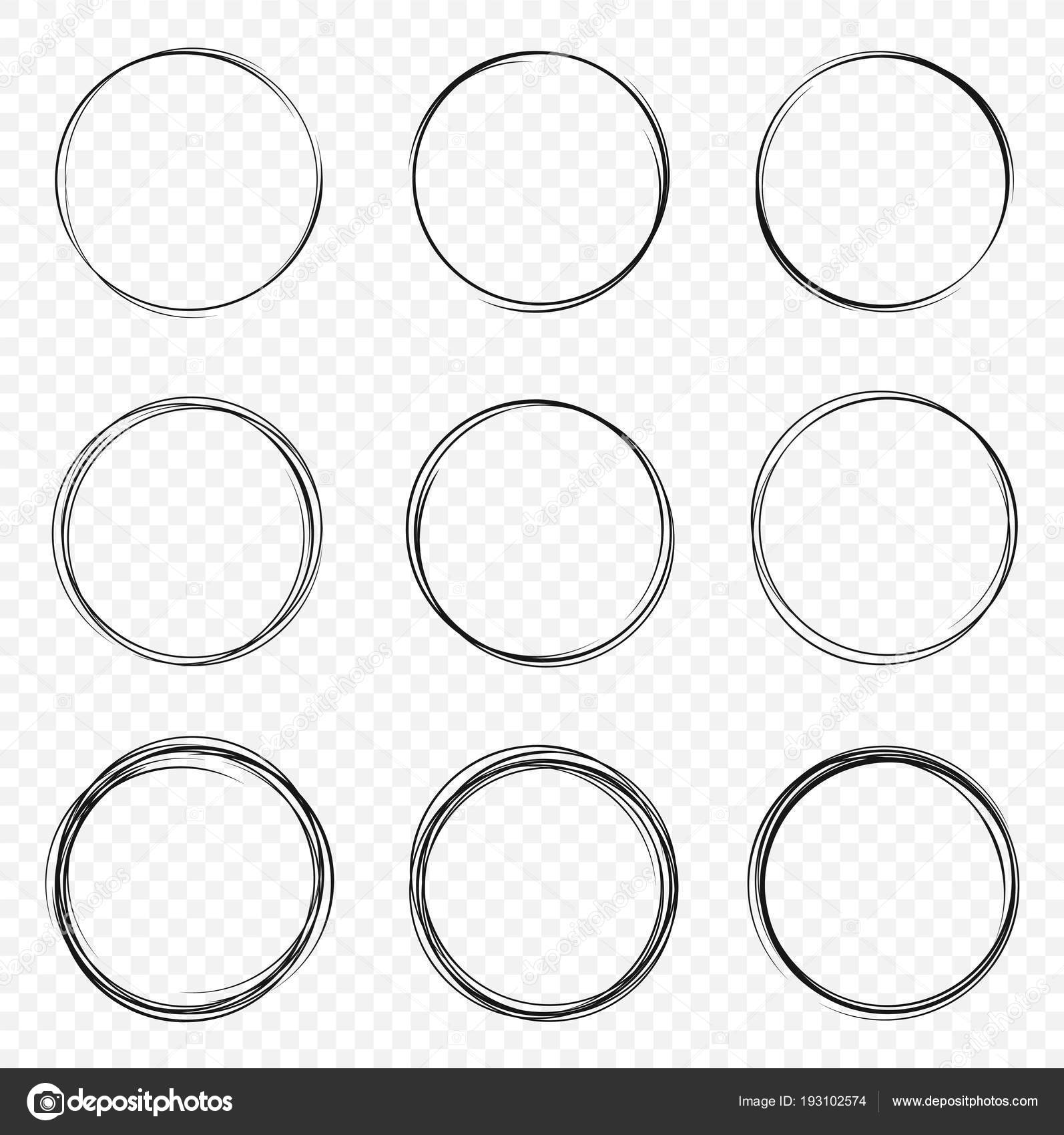 Set of vector hand drawn circles. Circular scribble doodle round ...