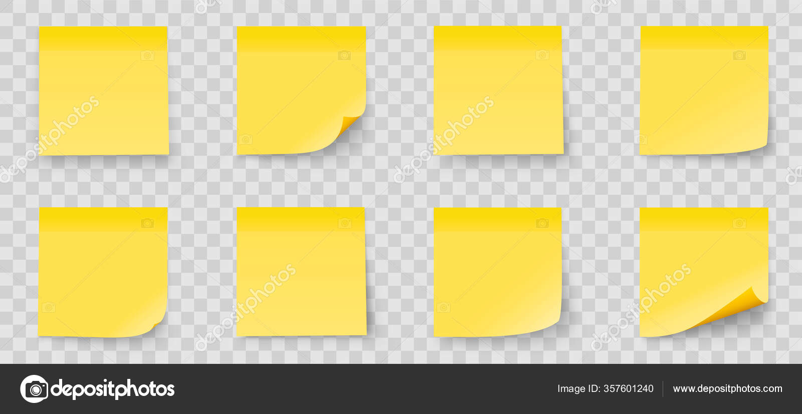 Realystic Set Stick Note Isolated Transparent Background Yellow Color ...