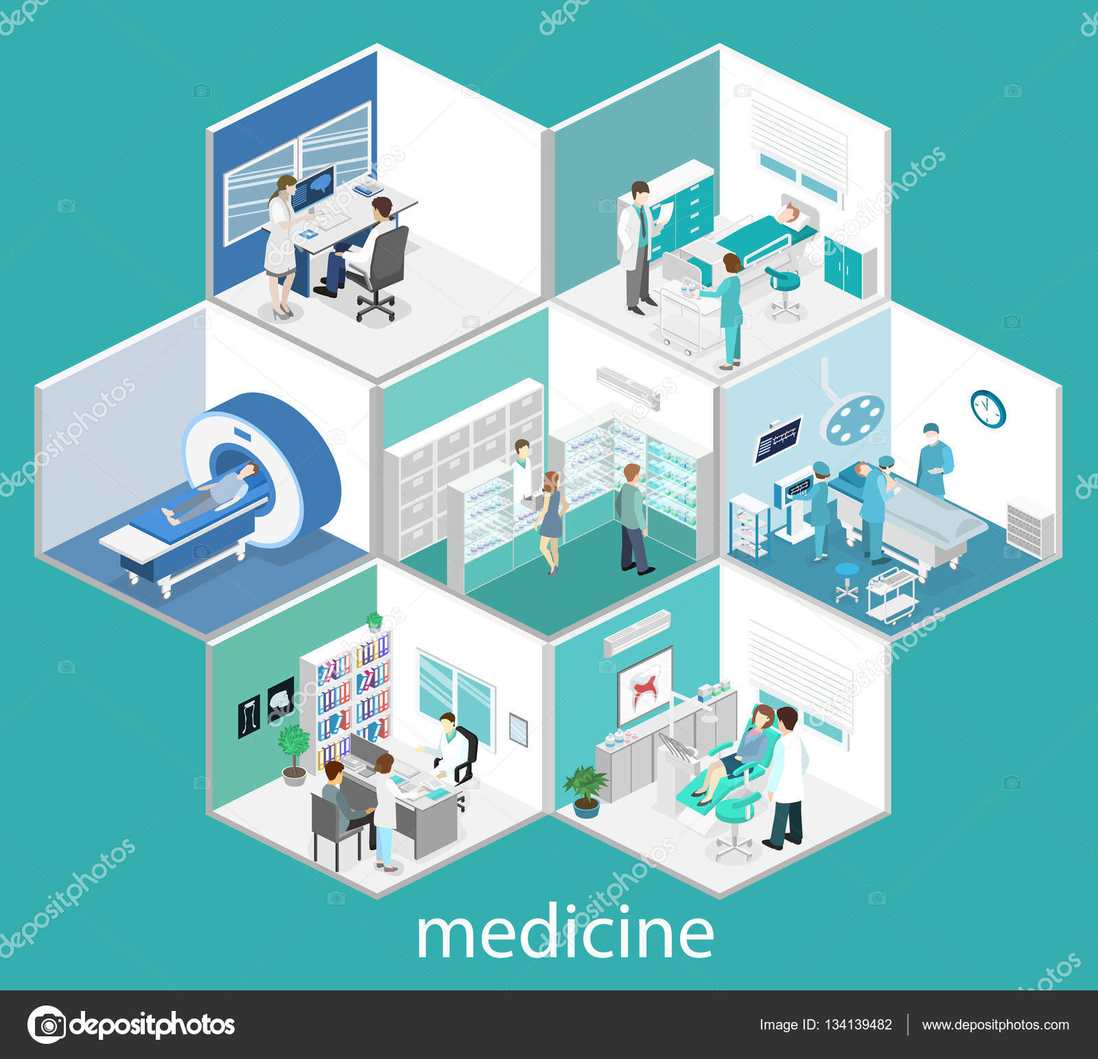 Isometric flat interior of hospital room — Stock Vector © reenya #134139482