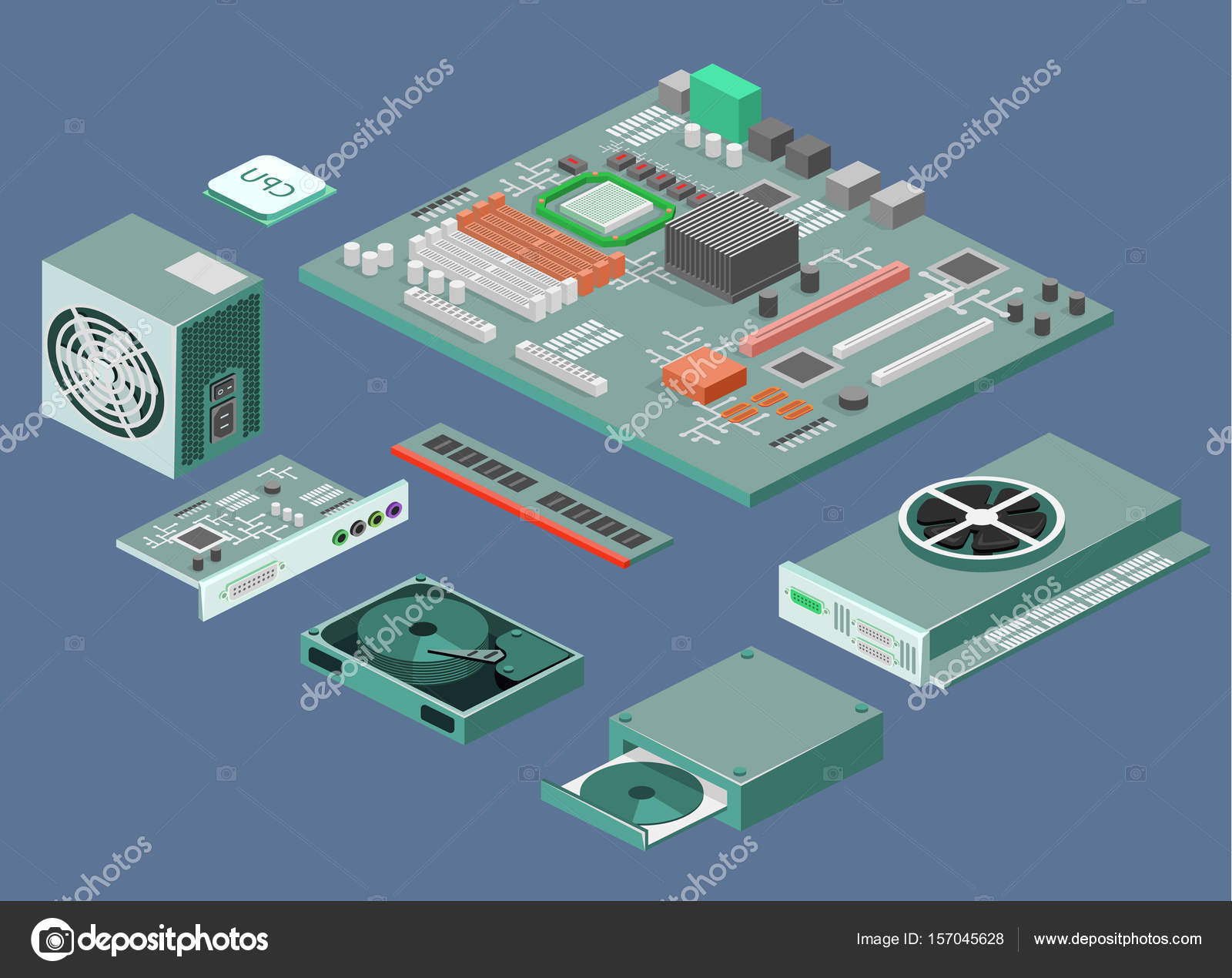 Isometric flat 3D of Computer parts Stock Vector by ©reenya 157045628