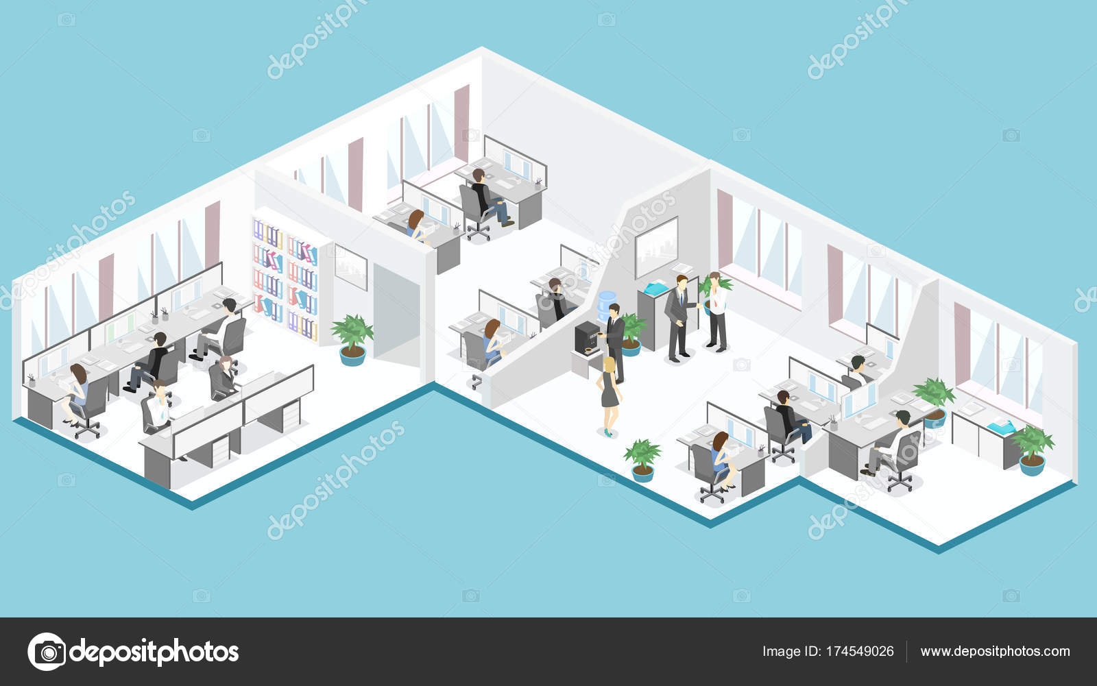 Isometric office floor interior — Stock Vector © reenya #174549026