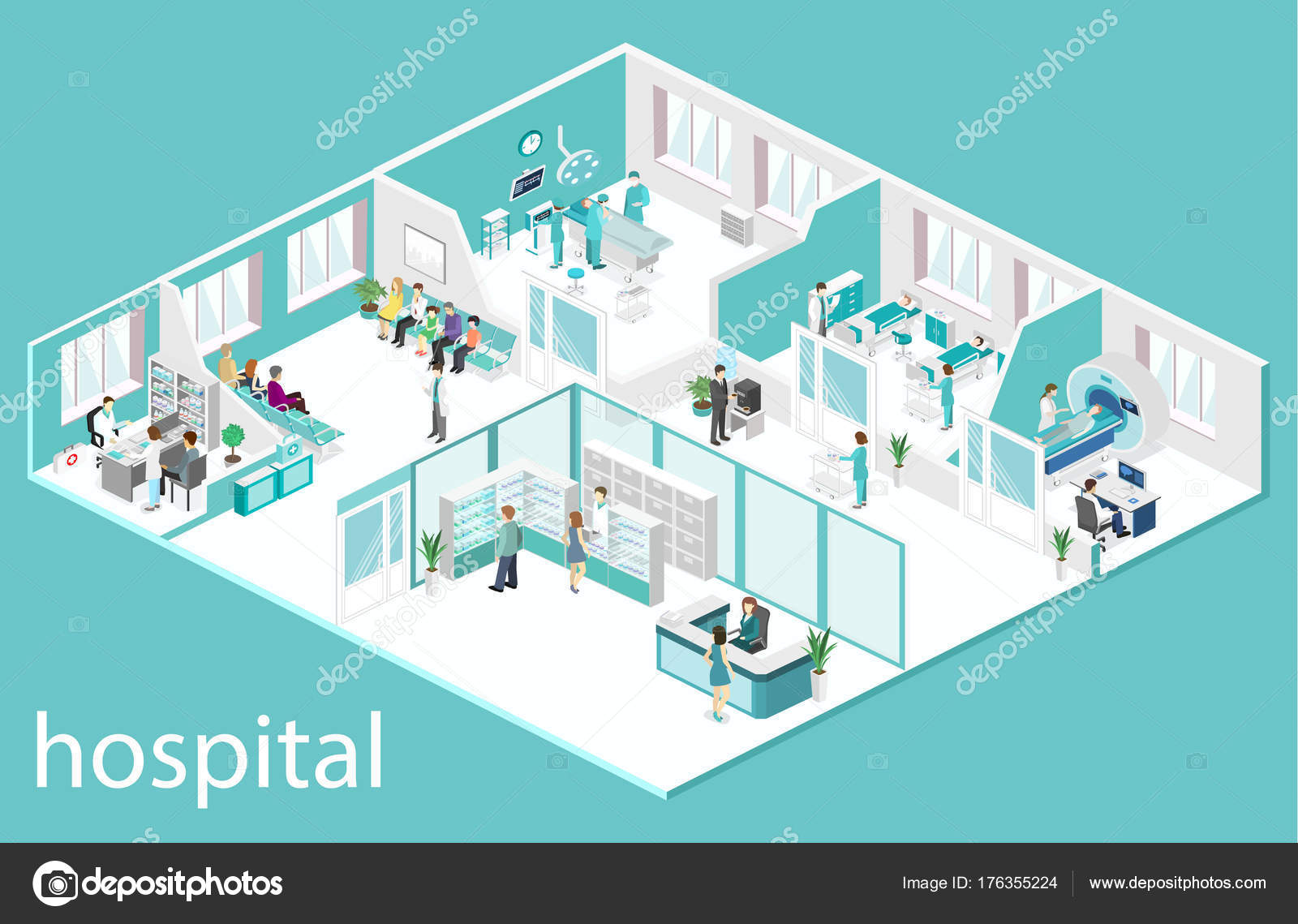 Vector Illustration Design Isometric Flat Interior Hospital Stock ...