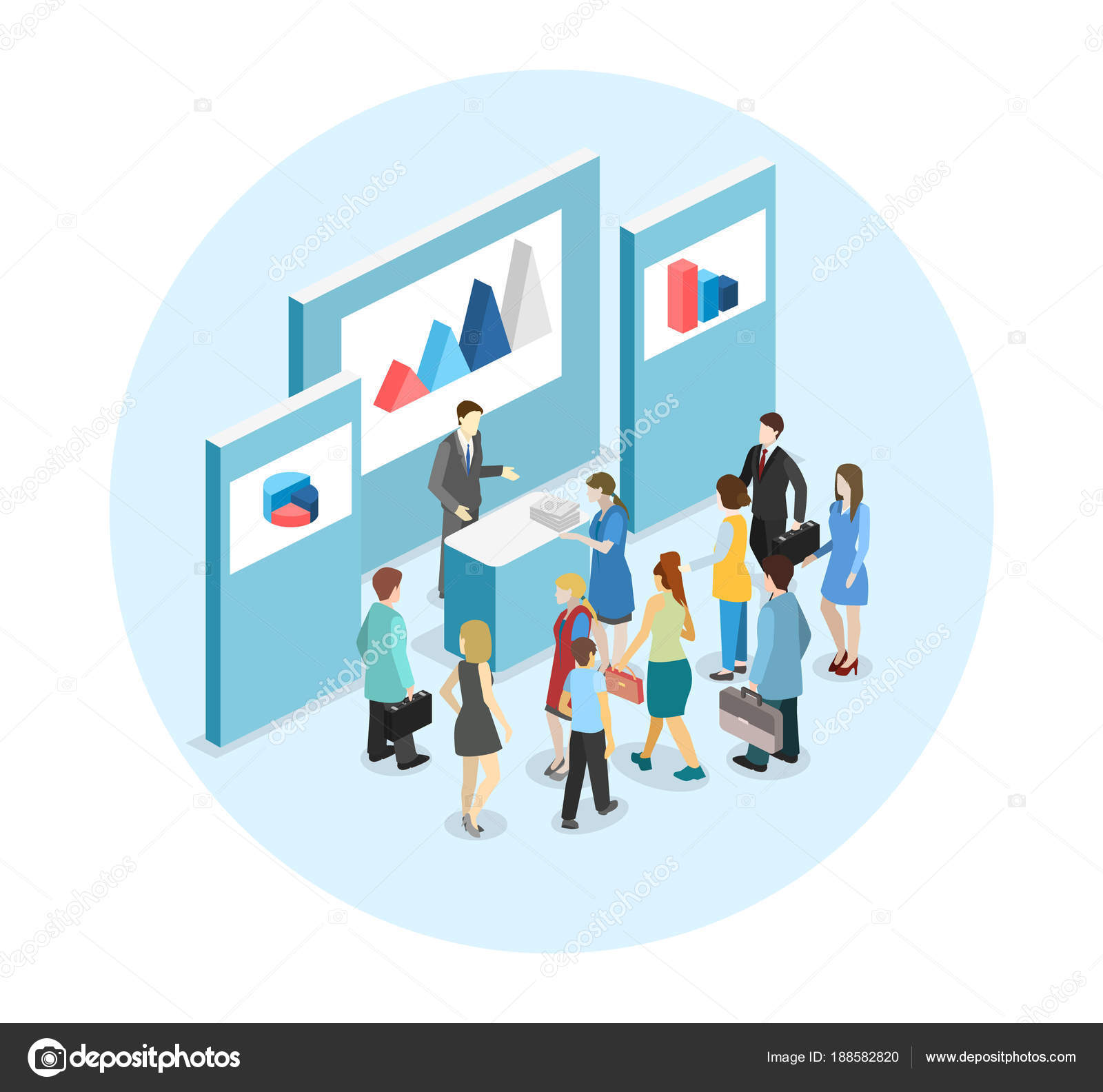 Isometric Concept Exhibition Trade Show Booth Vector Illustration Stock ...