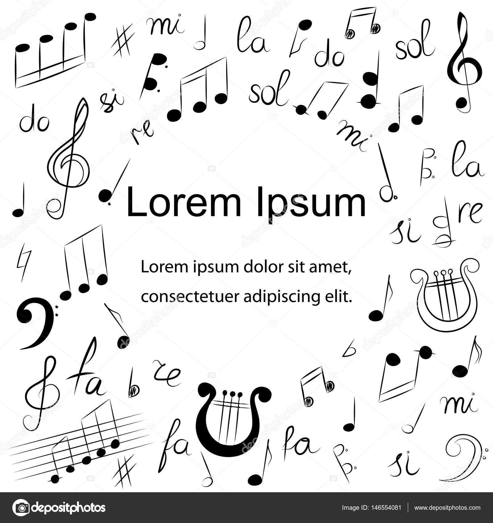 Hand Drawn Music Symbols. Doodle Drawings of Treble Clef, Bass Clef ...