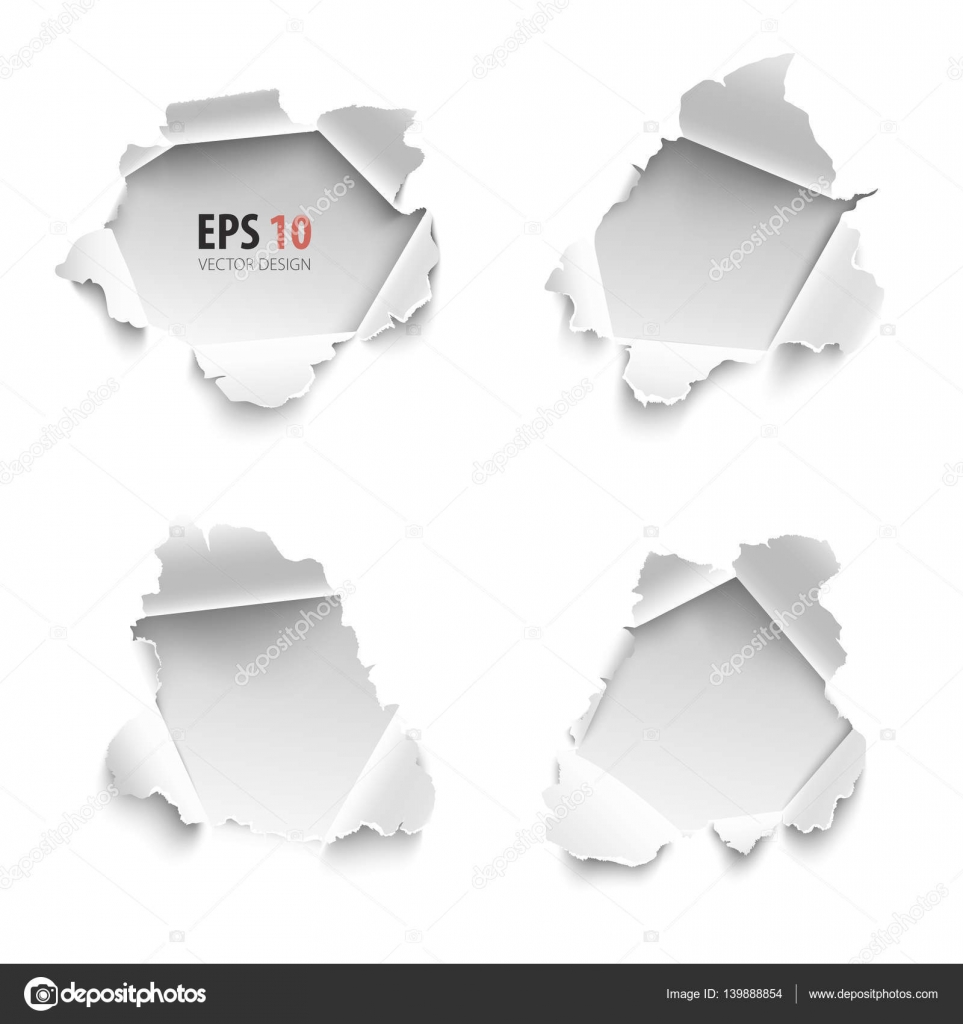 Holes in white paper. Vector illustration. Hole collection of banners ...
