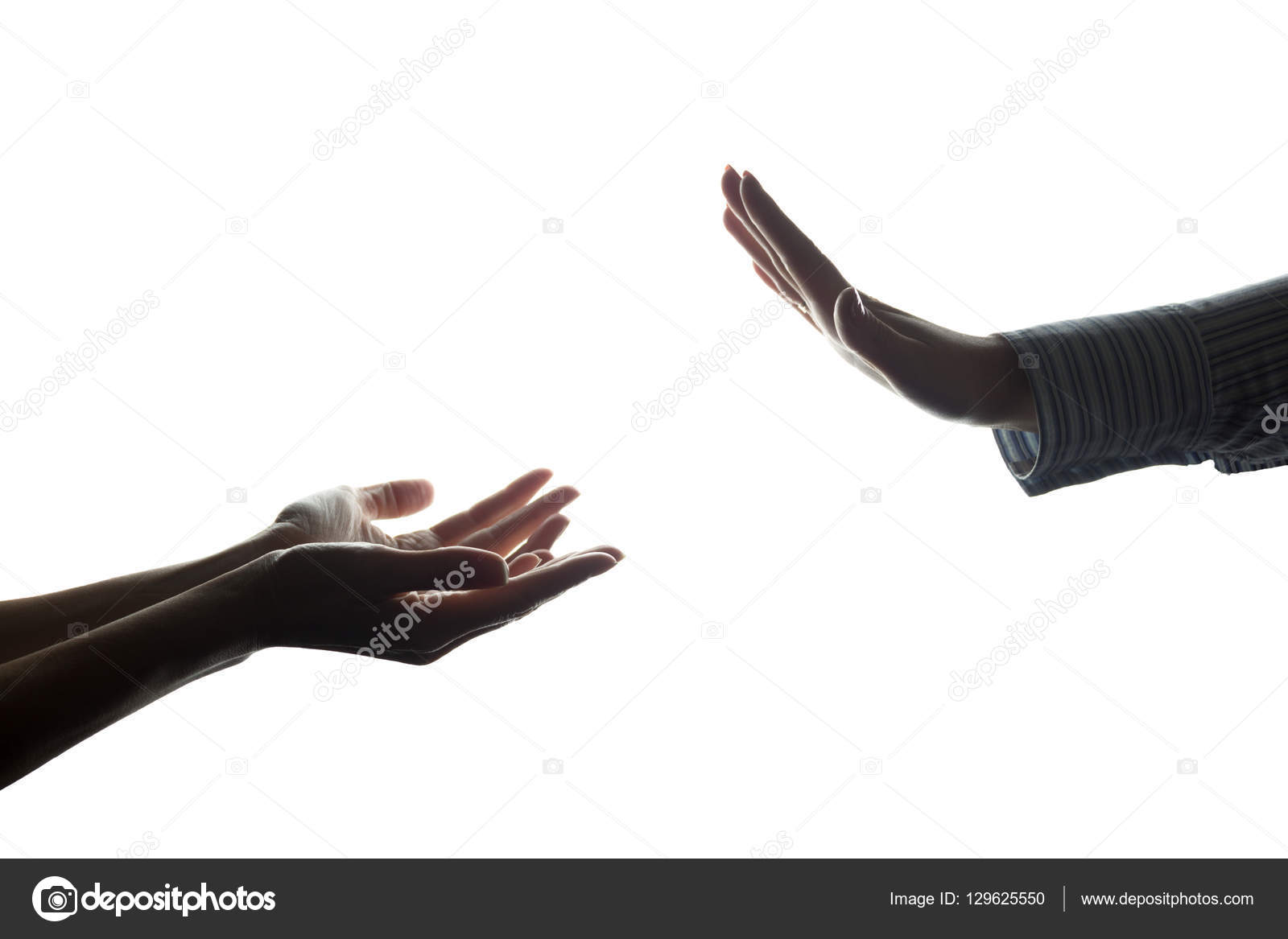 Women hand stretched with alms across from the refusal - silhouette ...