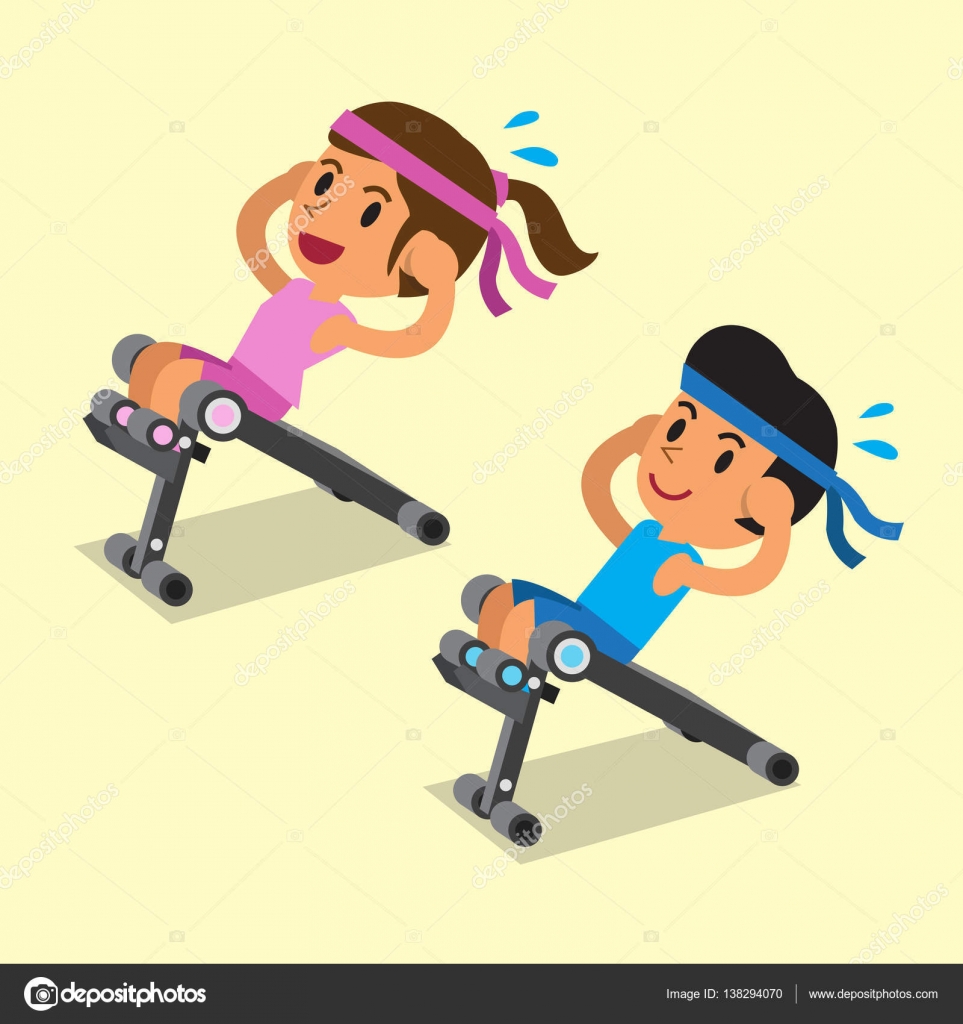 Cartoon a man and a woman using sit up bench Stock Vector by ©Jaaak ...