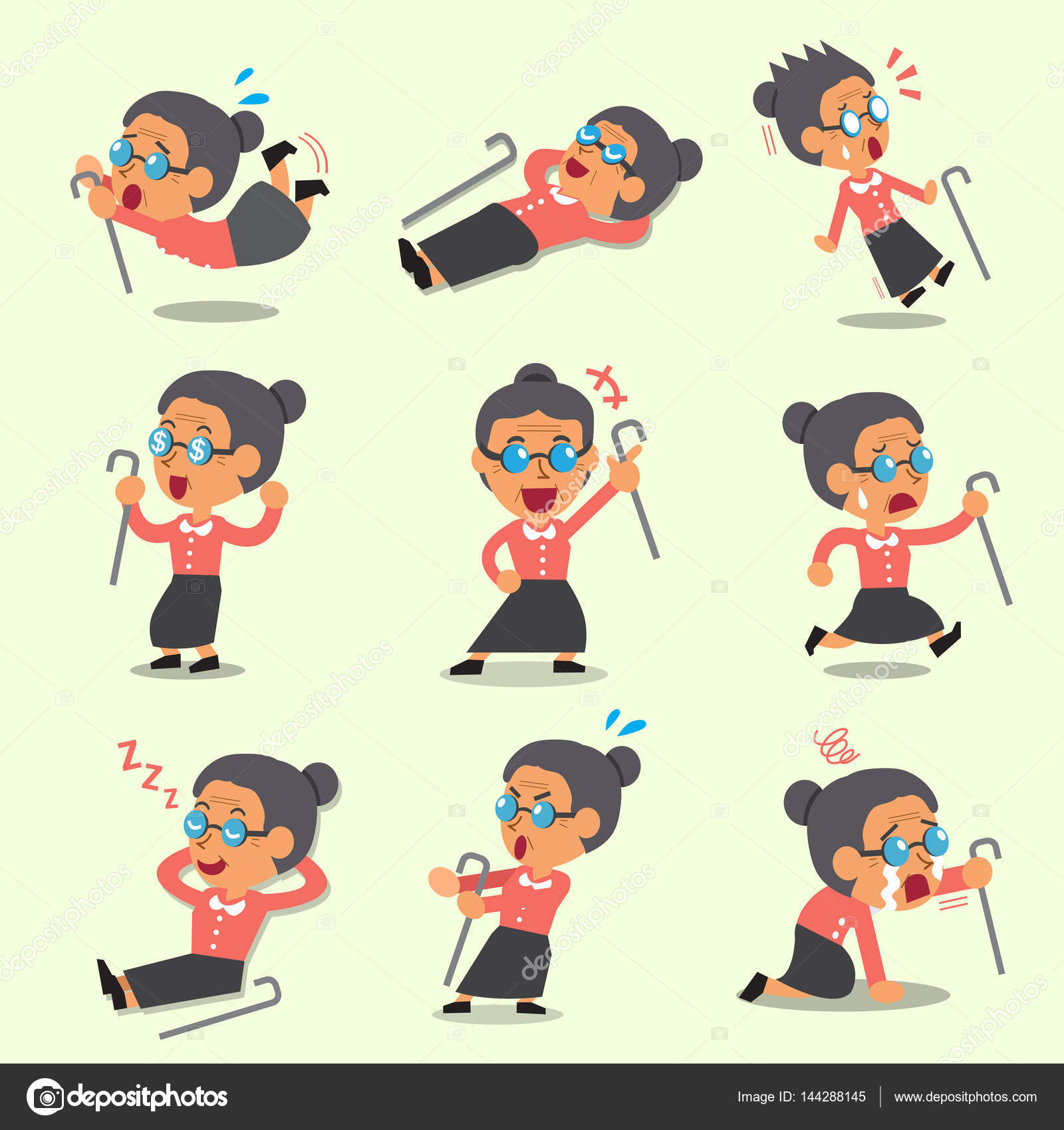 Cartoon old woman character poses — Stock Vector © Jaaak #144288145