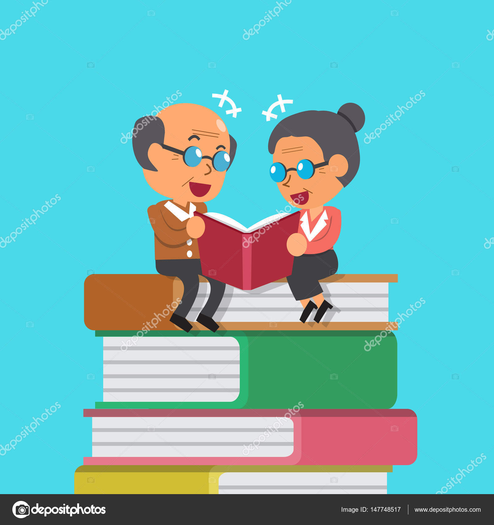 Cartoon old man and old woman reading book Stock Vector Image by ©Jaaak ...