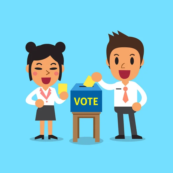 empresario de dibujos animados con urnas de votación — Vector de stock ...