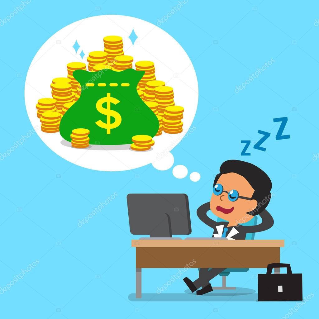 Cartoon business boss falling asleep and dreaming about money — Stock ...