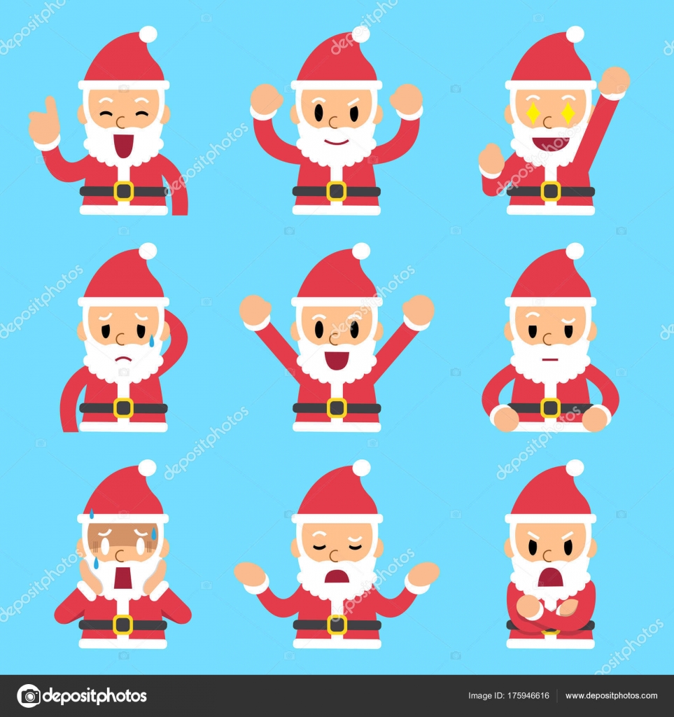 Cartoon Weihnachtsmann Gesichter Zeigen Unterschiedliche Emotionen ...