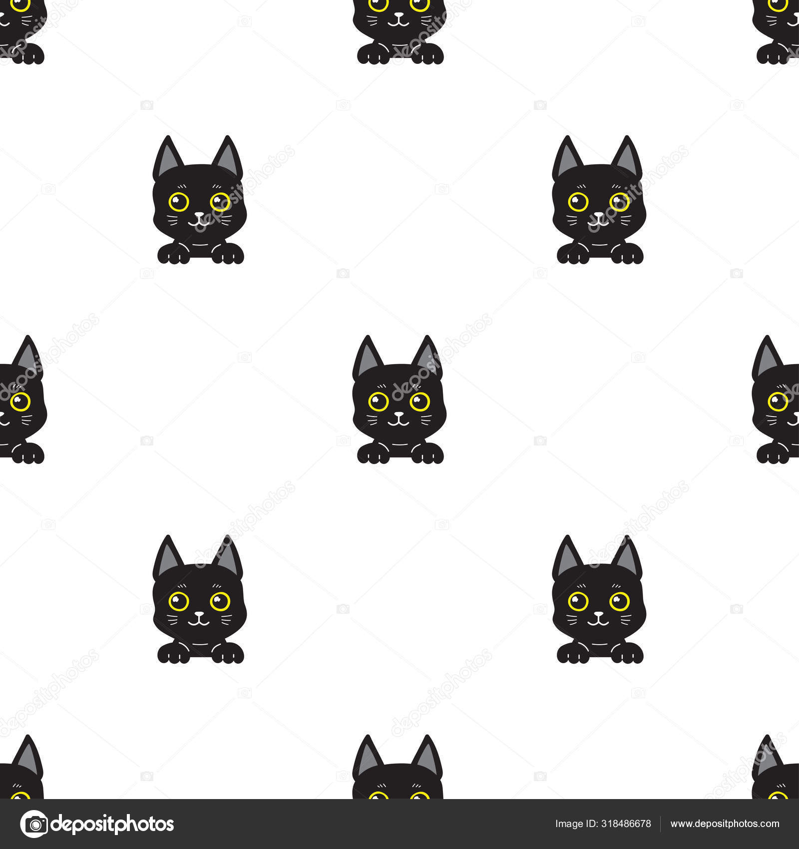 Cartoon Character Black Cat Seamless Pattern Background Design Stock ...