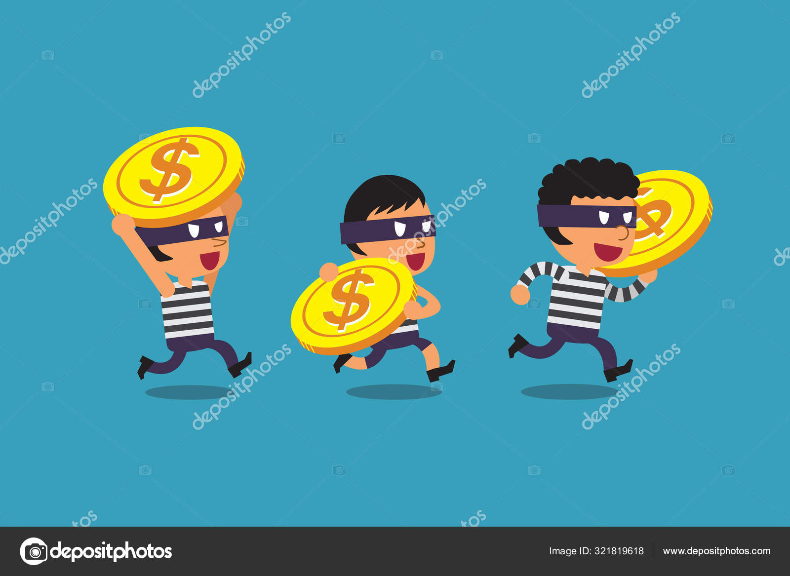 Vector Ladrones Dibujos Animados Con Monedas Grandes Para Diseño Vector ...