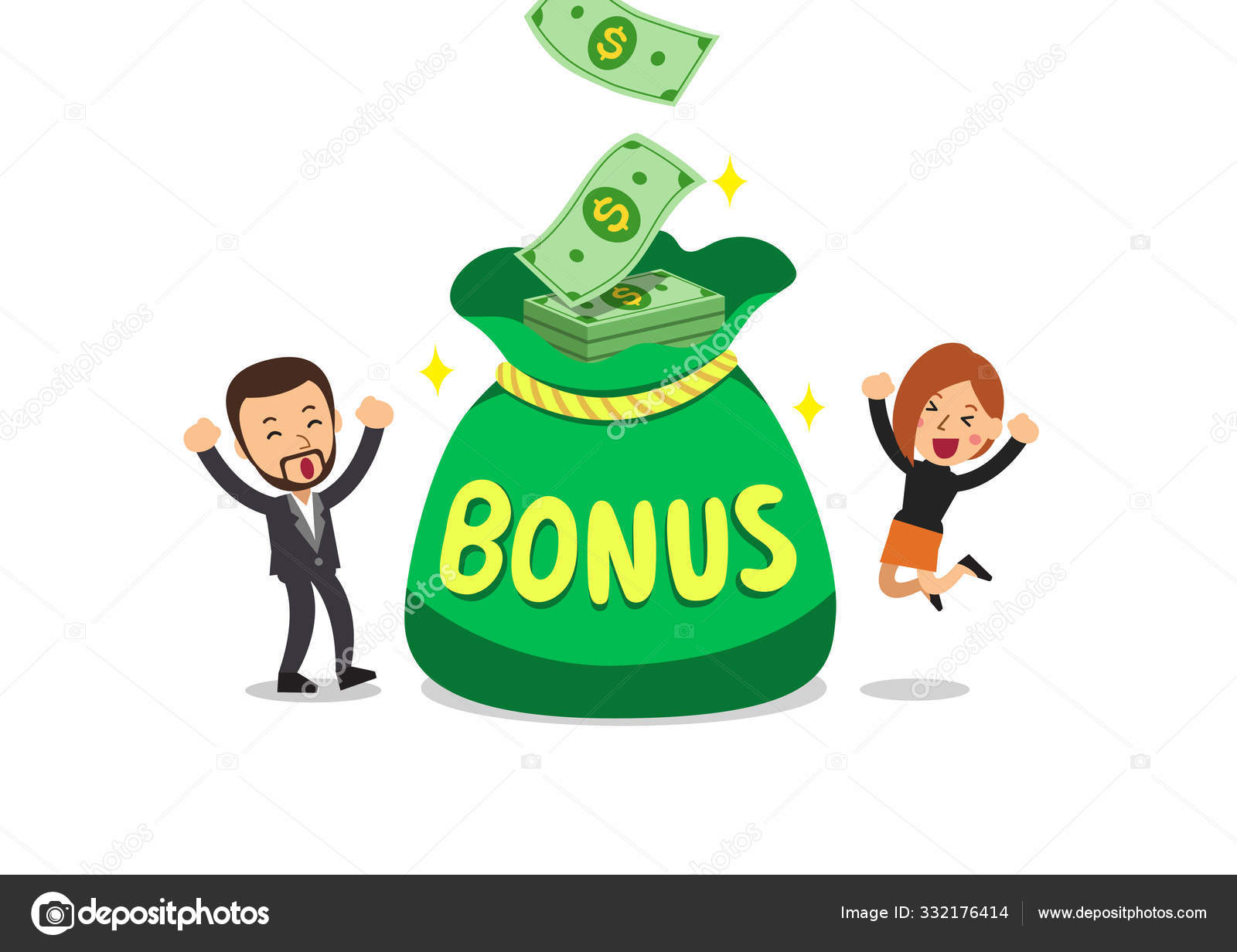 Dibujos Animados Gente Negocios Con Gran Bono Bolsa Dinero Para Vector ...