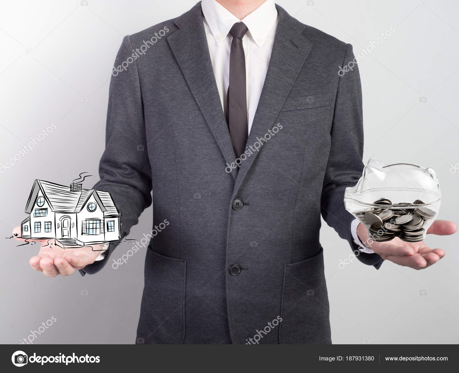 Young man giving empty hand on black background.Hands open busin Stock ...