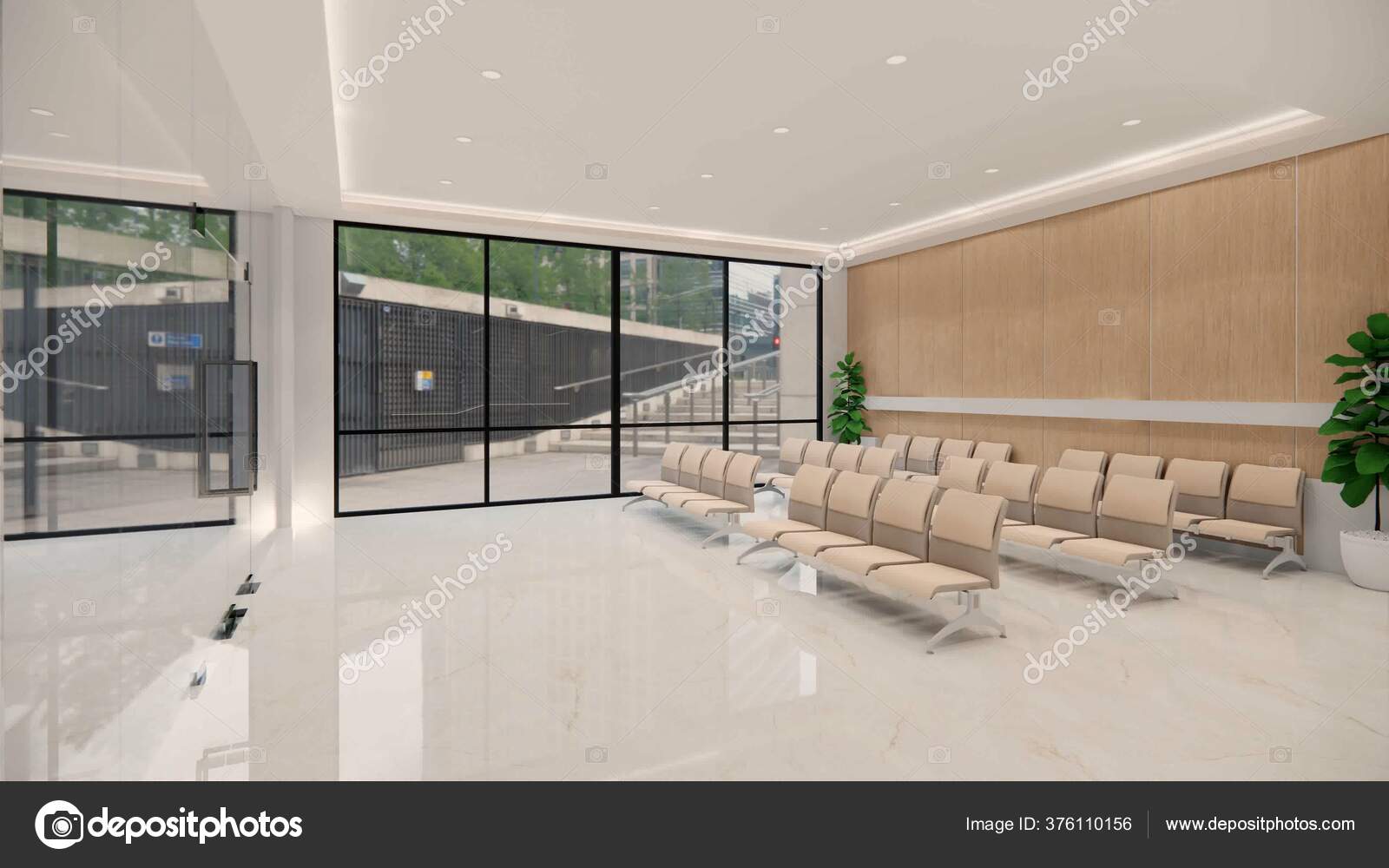 Rendering Interior Hospital Modern Design Counter Waiting Area Empty ...